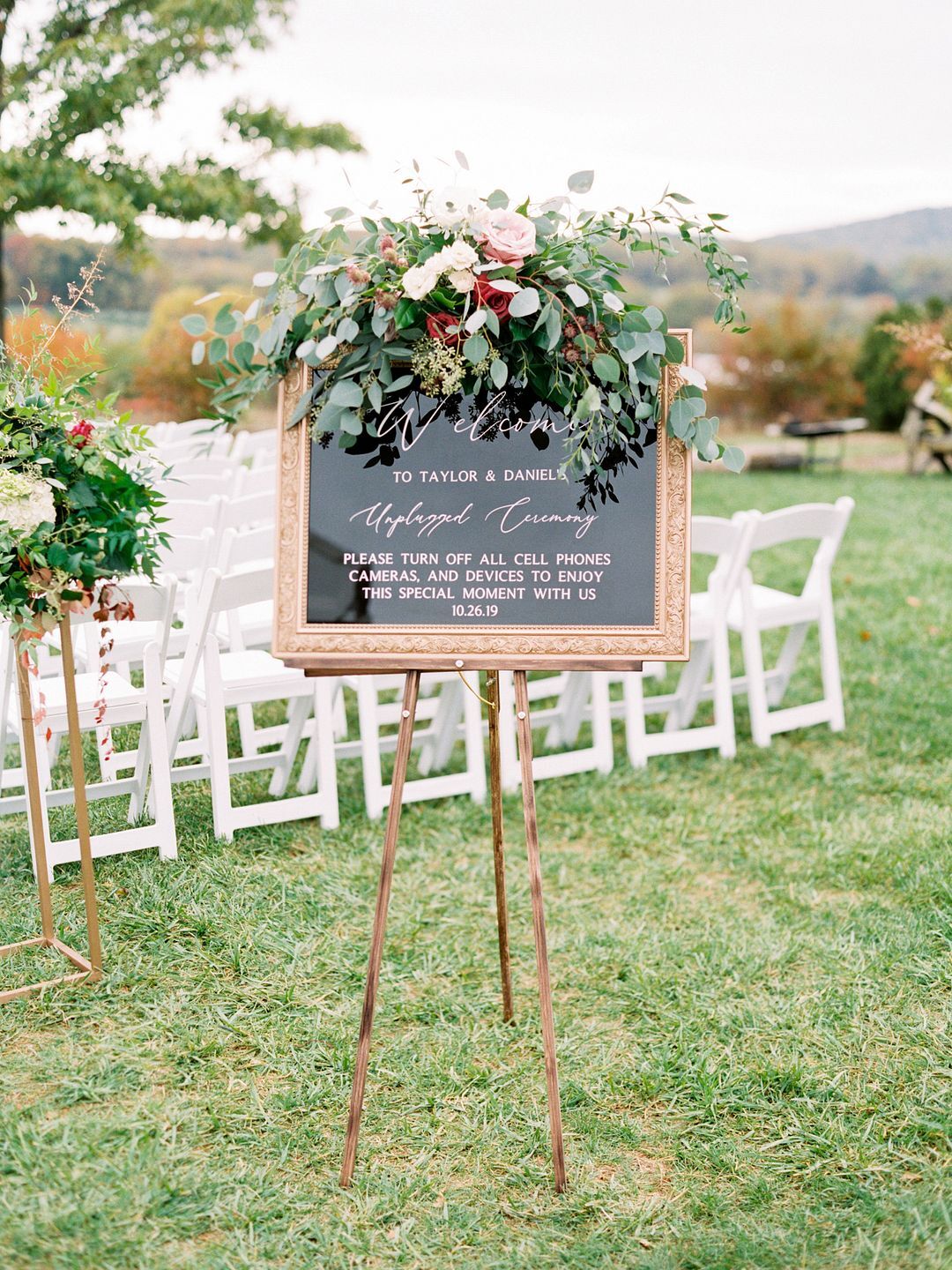 Custom Wedding Signage at Garden Wedding Ceremony