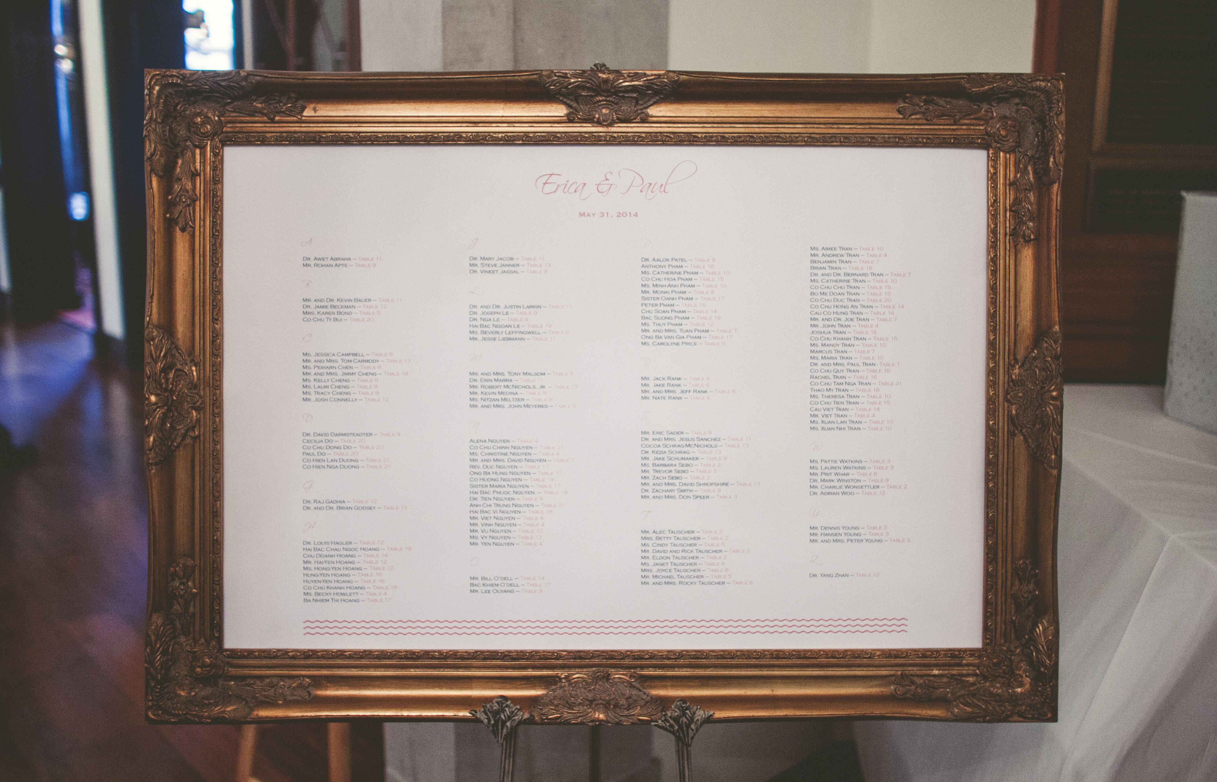 Traditional Gold Framed Seating Charting