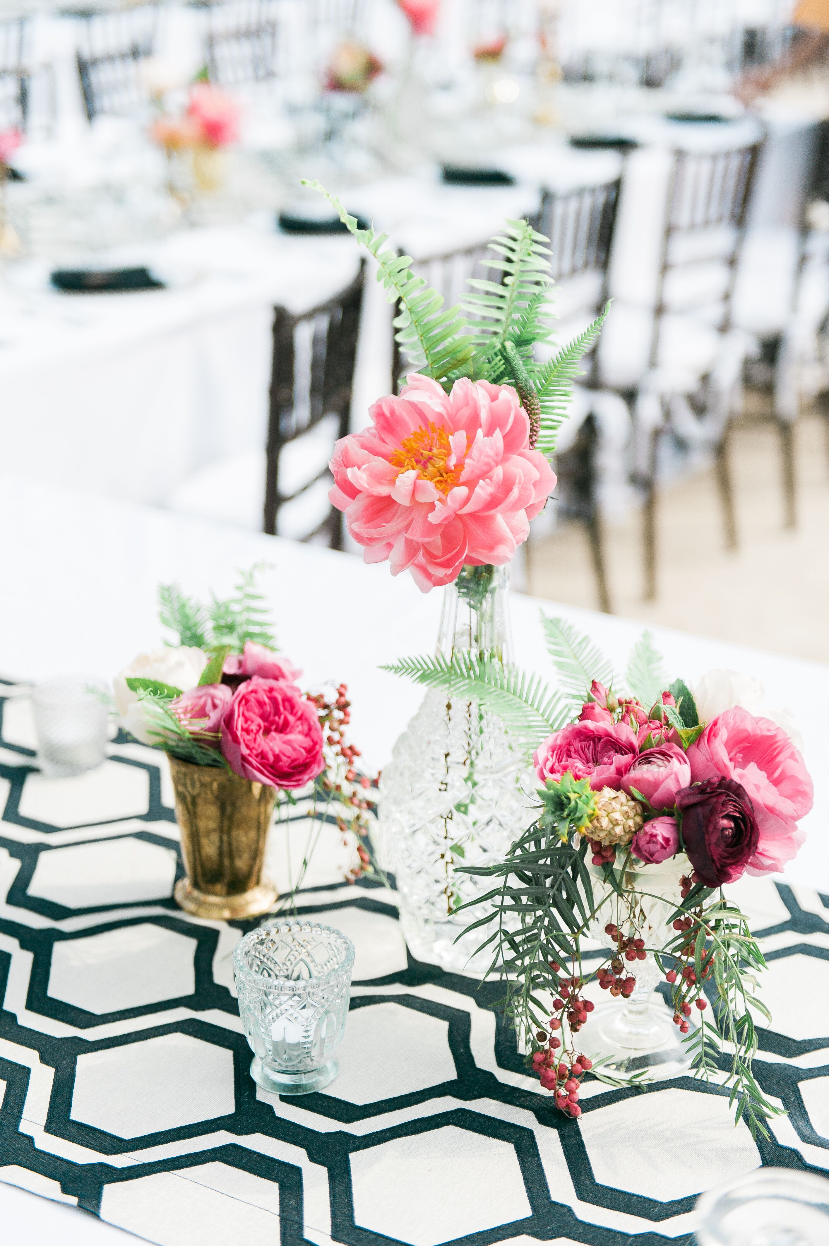 Bright Pink Centerpieces in Bud Vases
