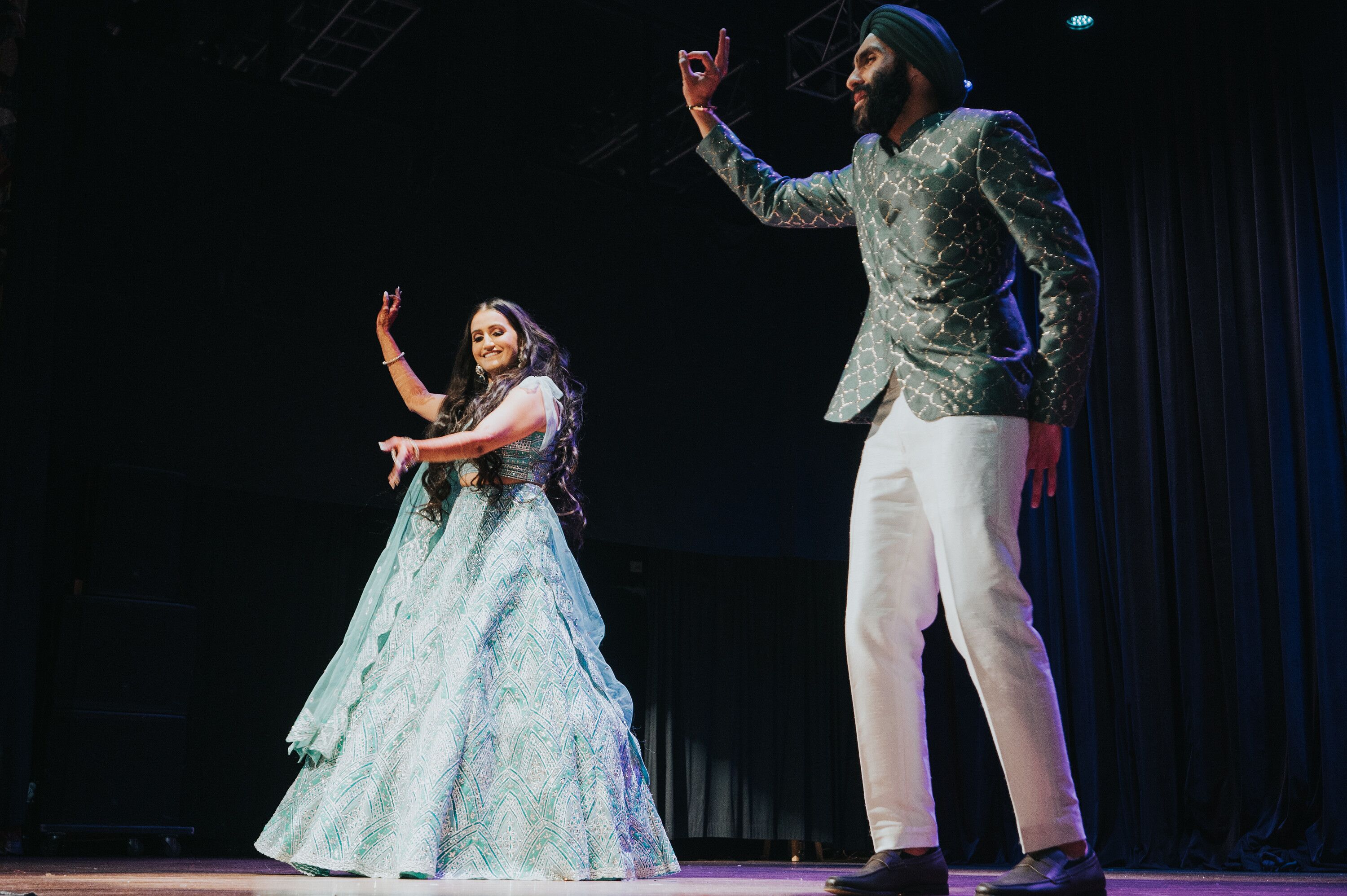 Bride and Groom in Traditional Blue-and-White Outfits Perform at Sikh ...