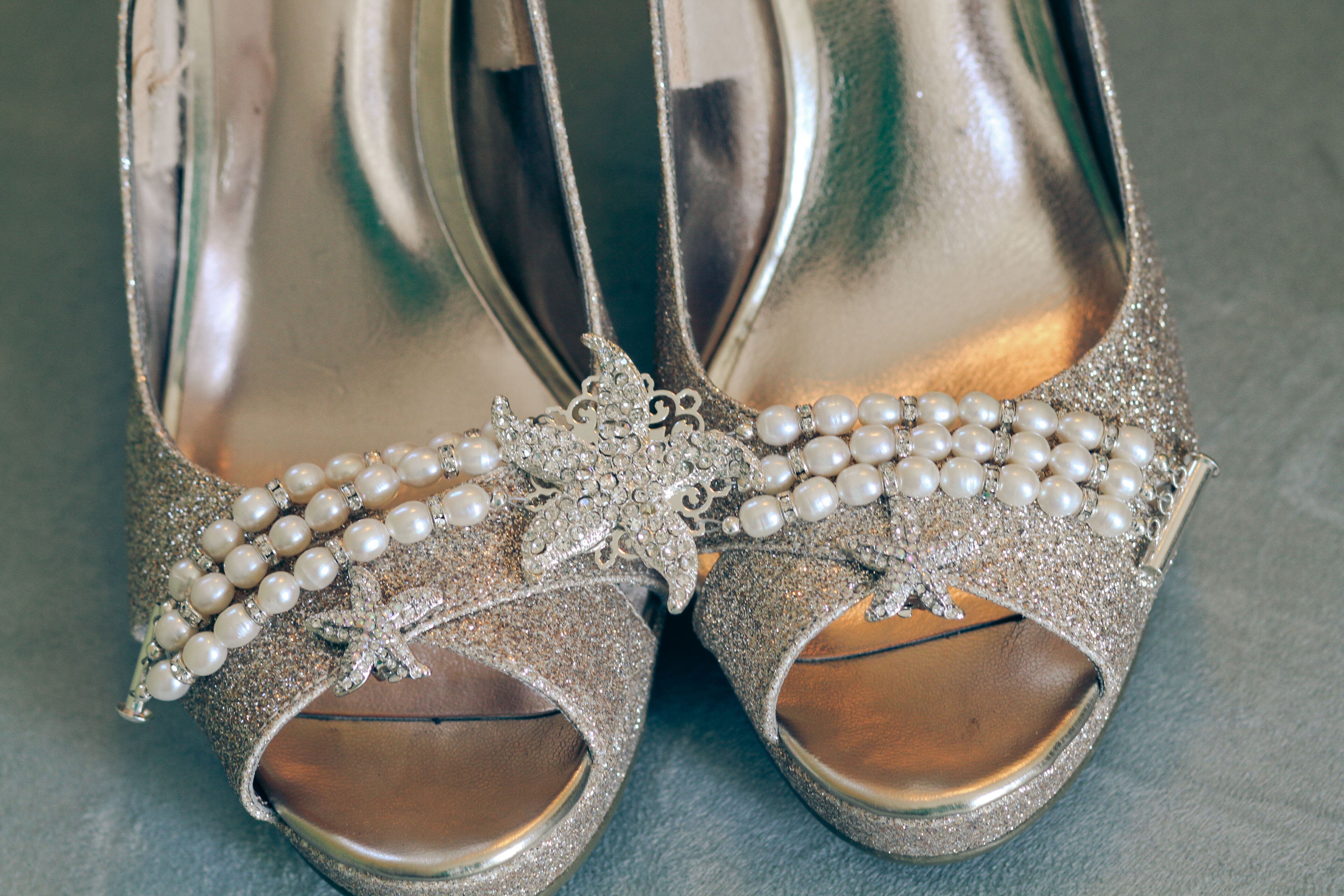 Sparkly Silver Nautical Starfish Bridal Shoes
