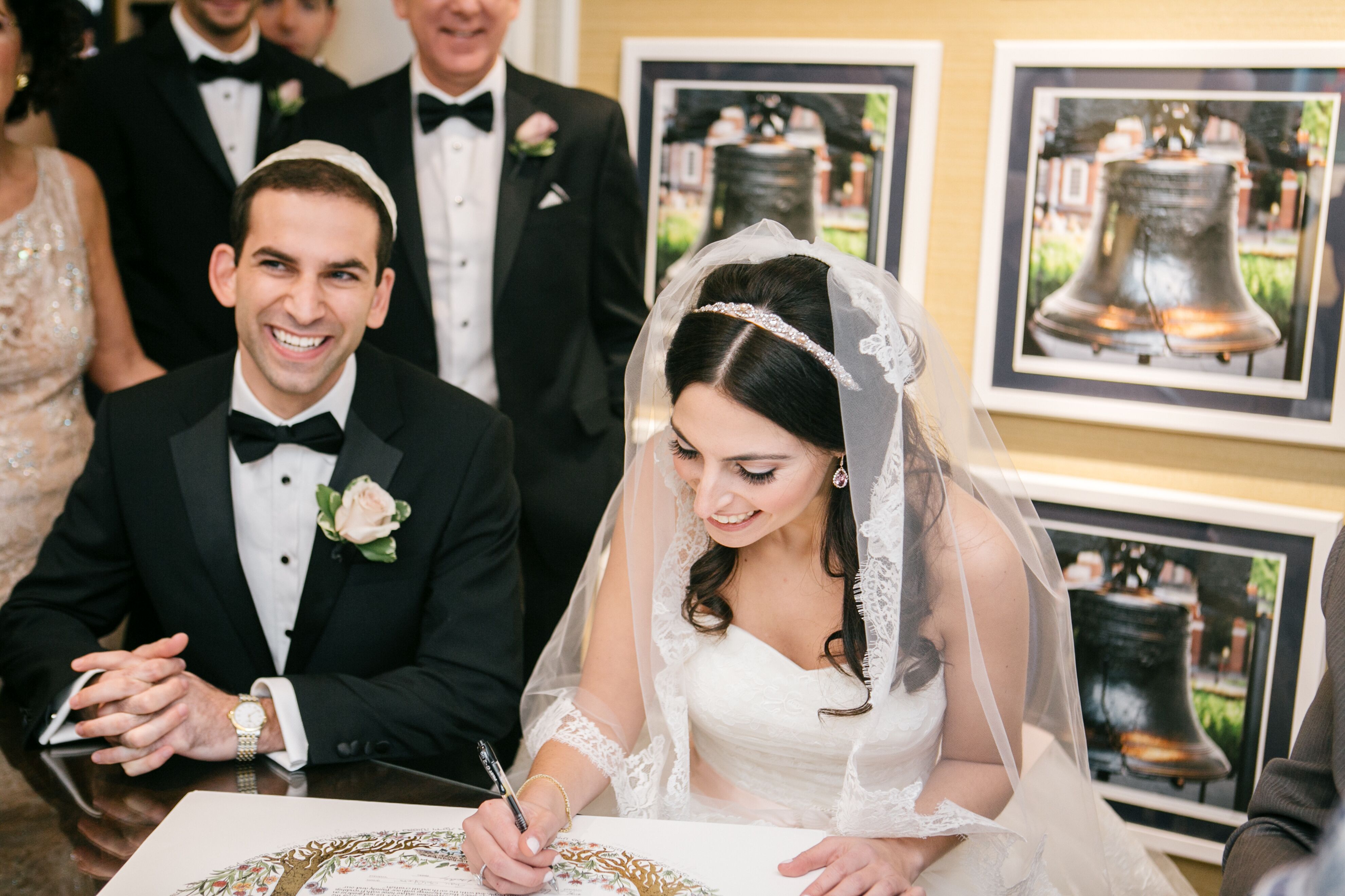 Formal Bride and Groom Sign Illustrated Marriage Certificate