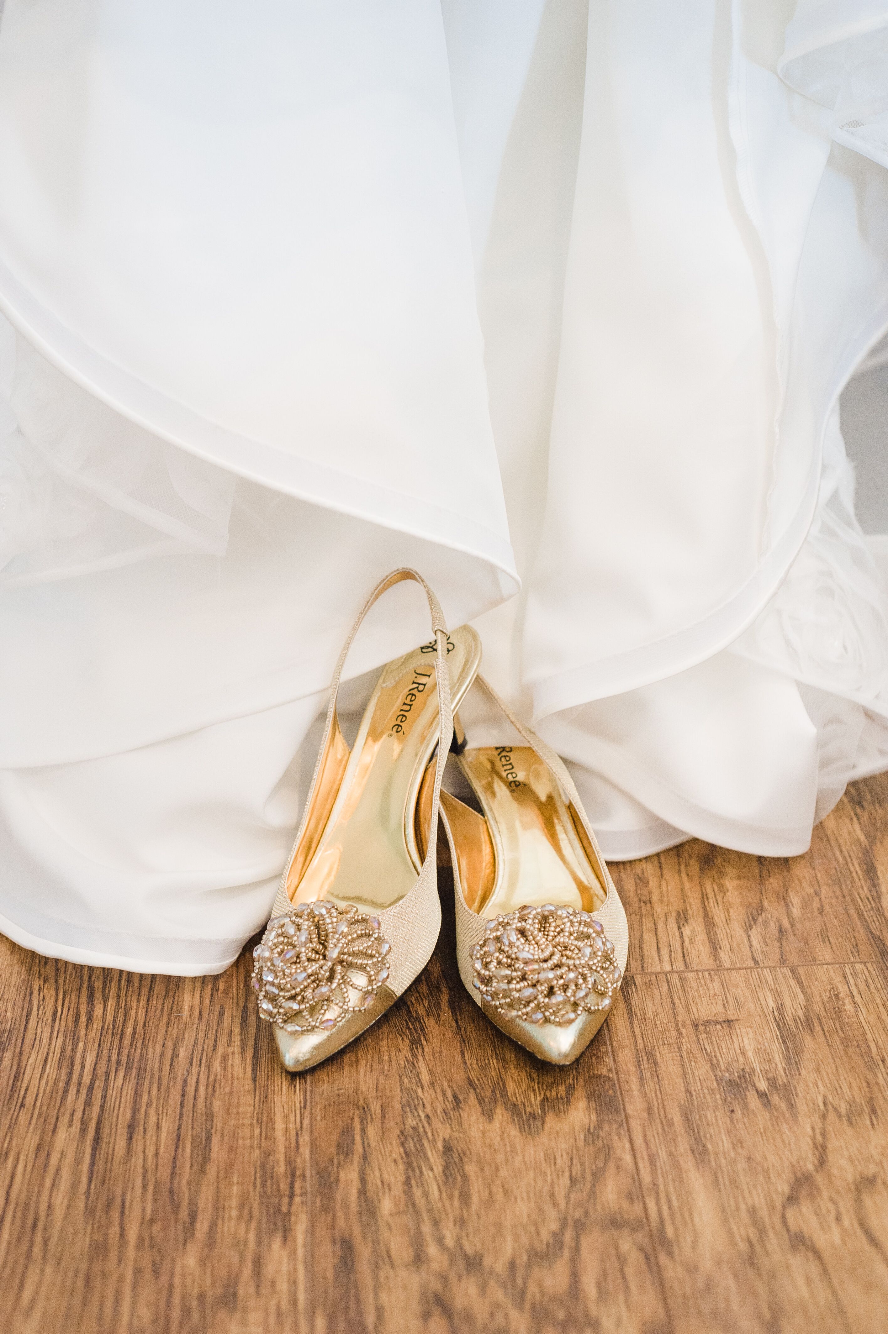 Gold Shoes with Beaded Flower