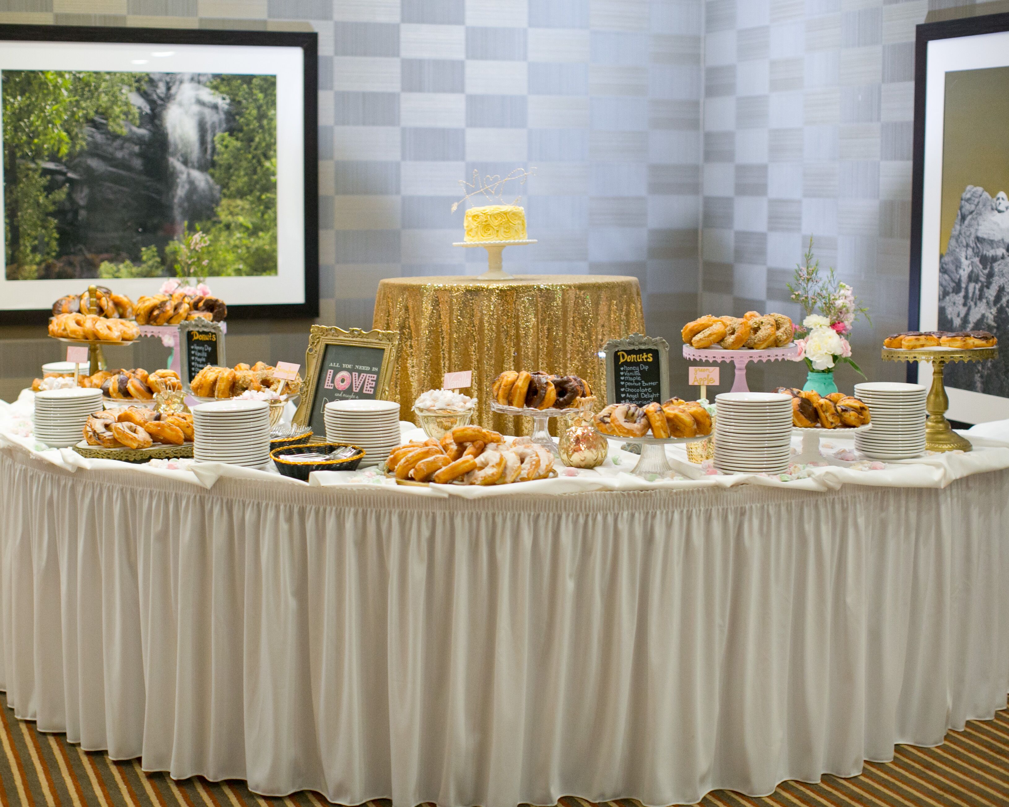 Doughnut and Dessert Bar With Colorful Tiers