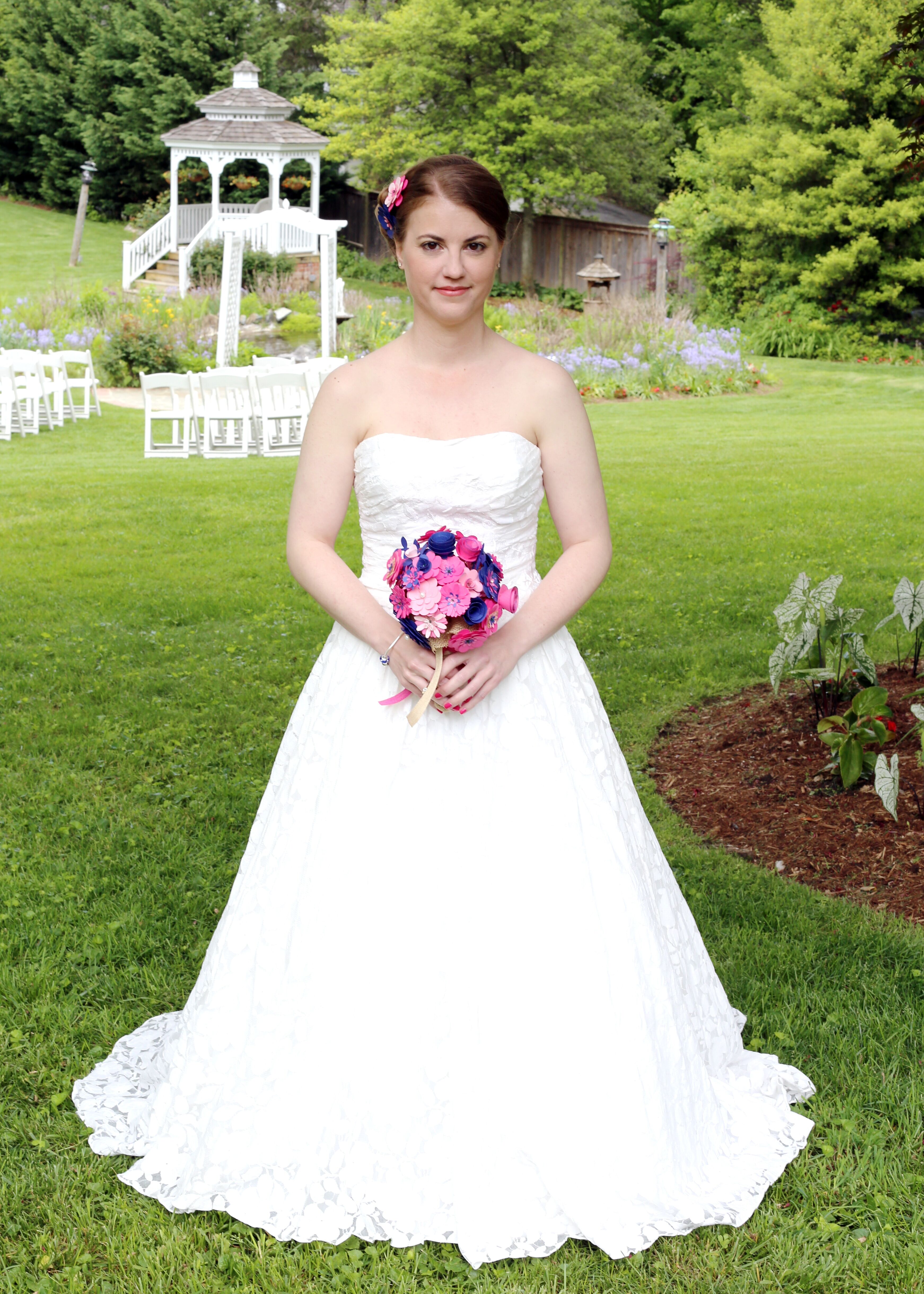Bride in a Lace Galina Wedding Dress