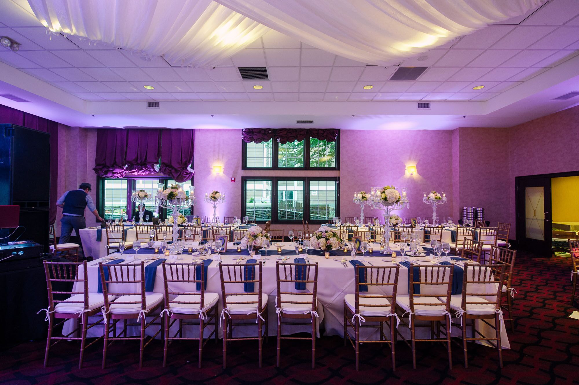Long Dining Table with Purple Lighting