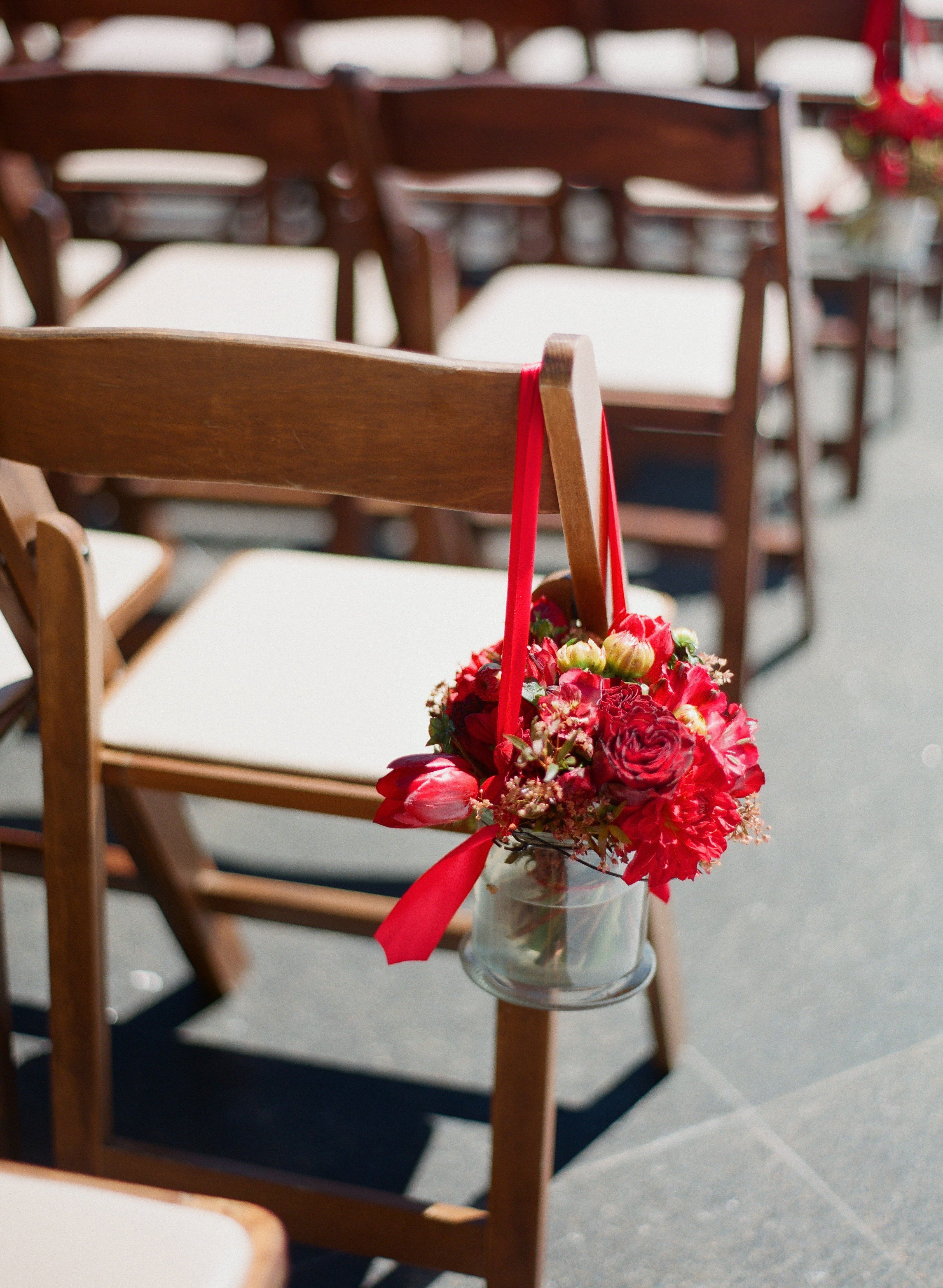 Bright Red Floral Aisle Markers