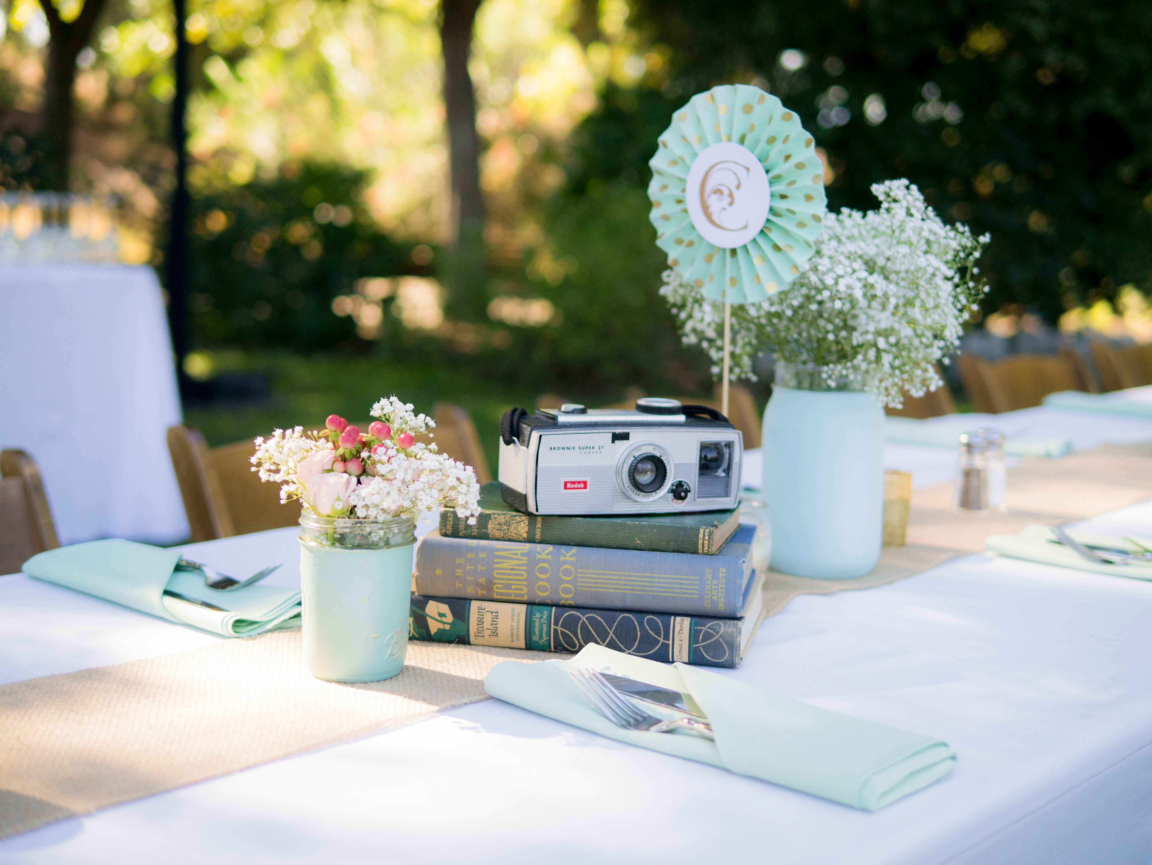 Book, Flower and Vintage Camera Centerpiece