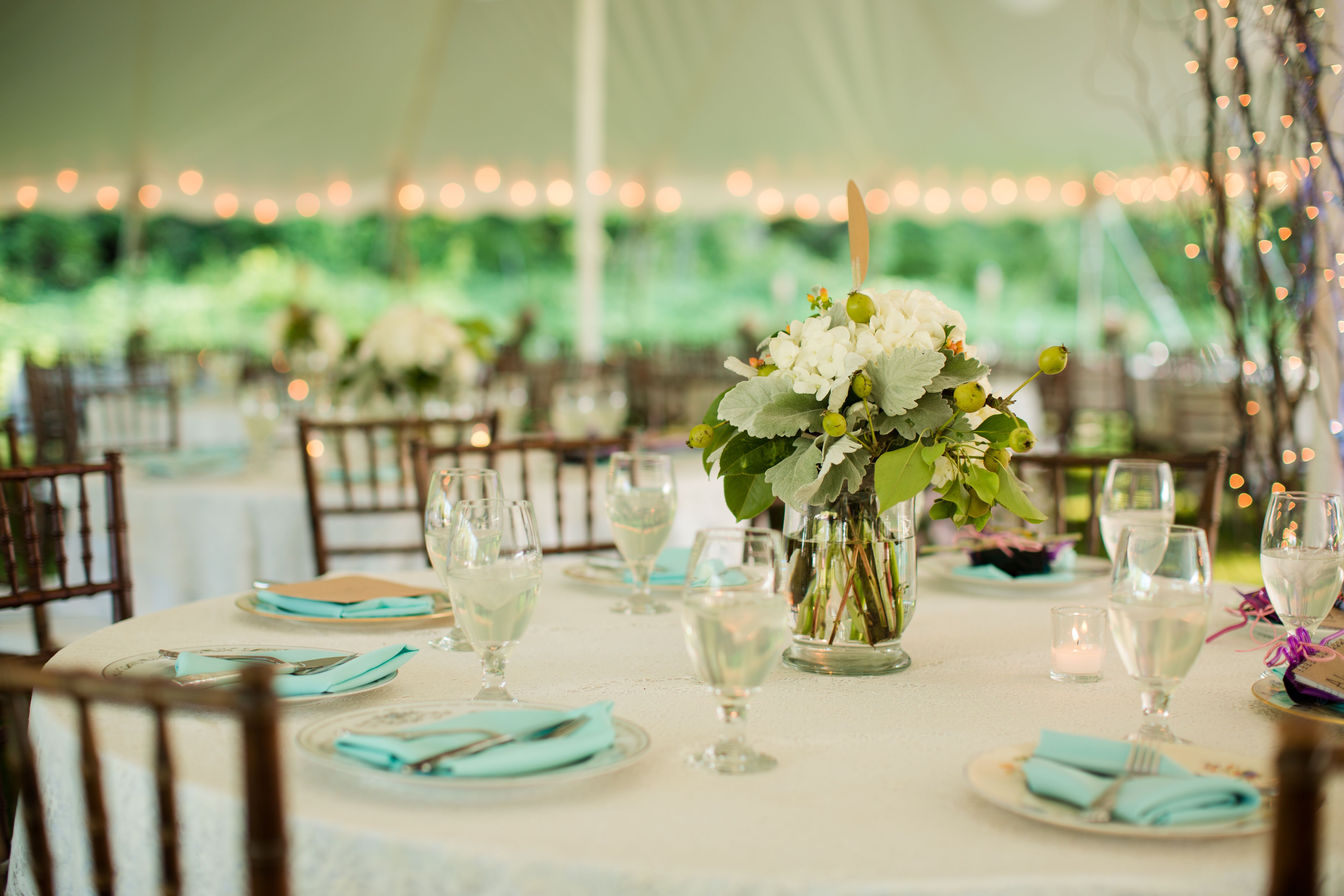 White Tablecloth With Floral Centerpiece