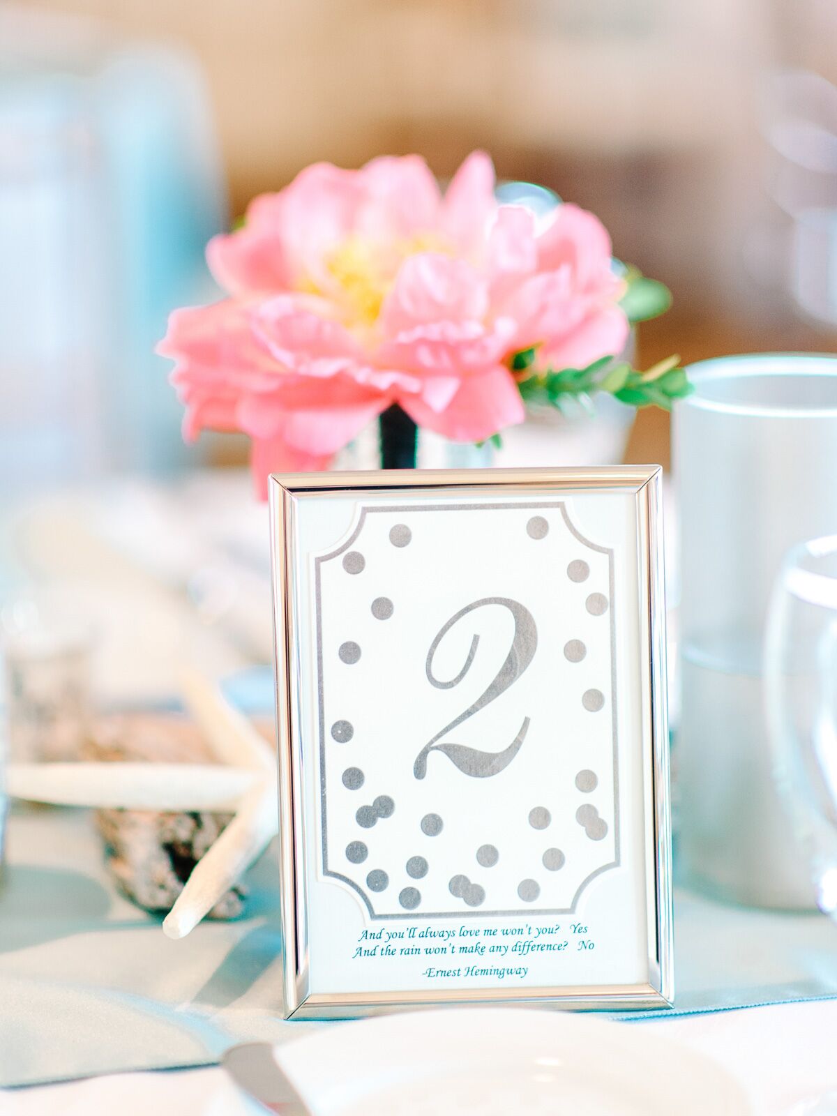 Silver Polka Dotted Table Numbers with Quotes