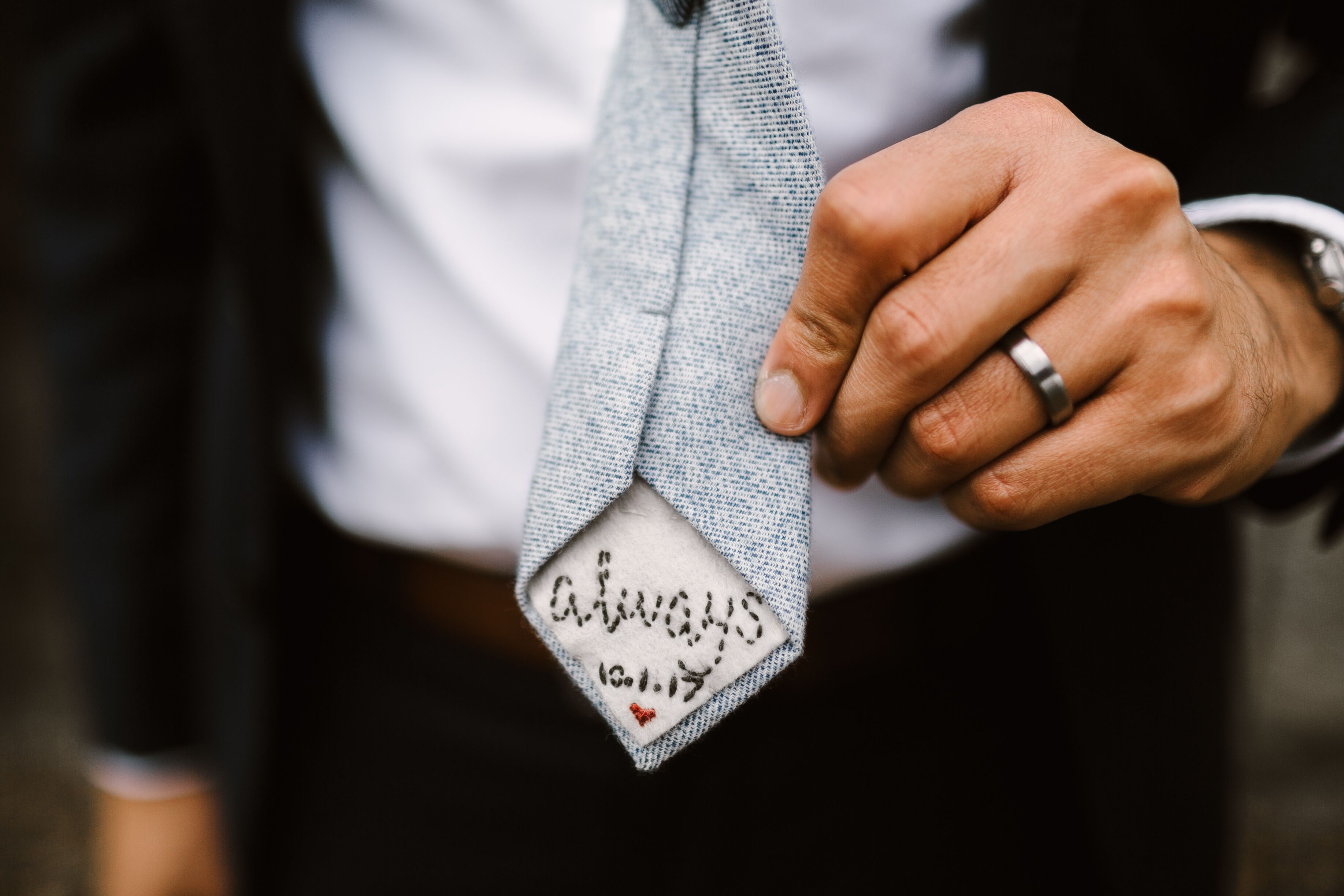 Blue Tweed Tie with Personalized Embroidery