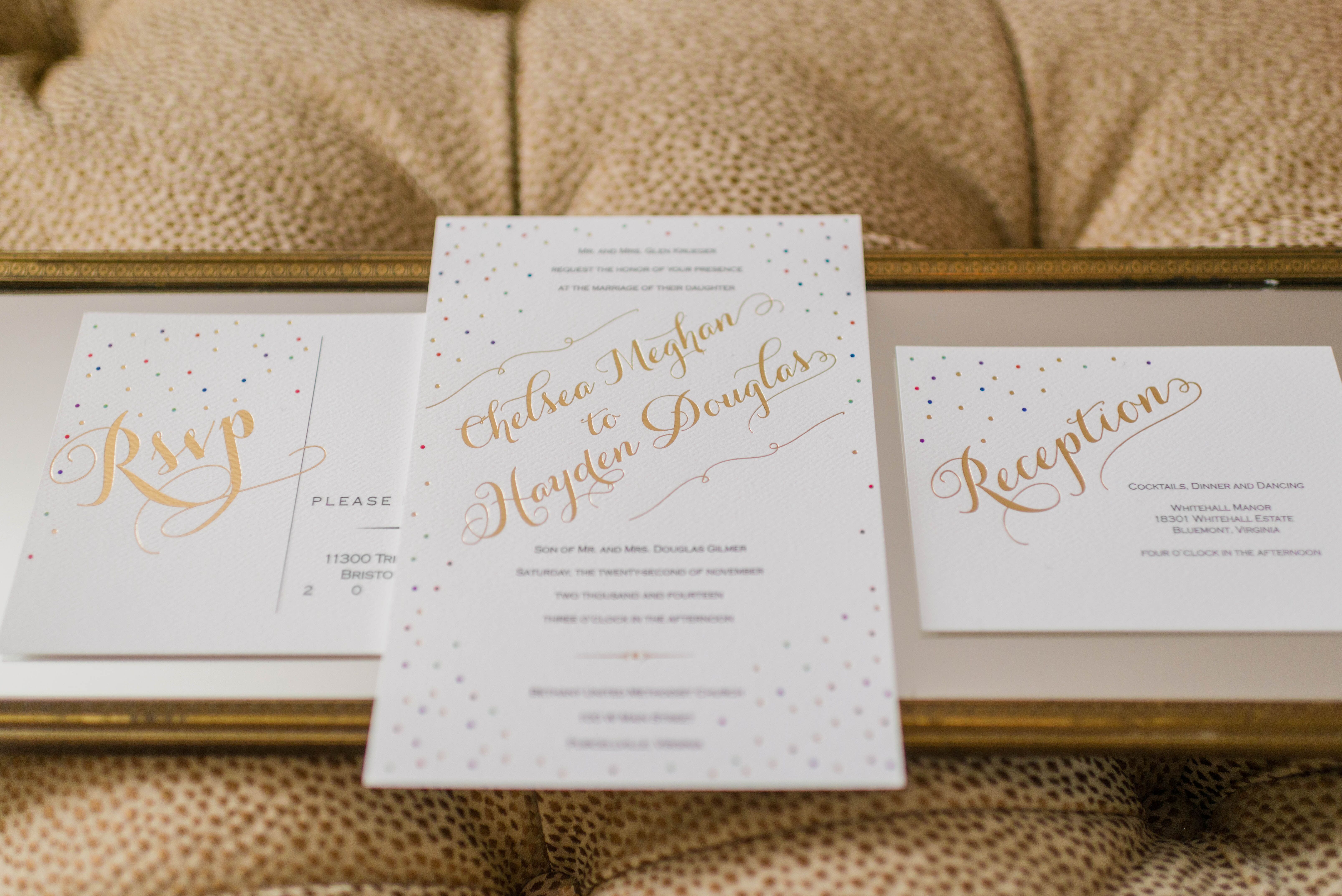 Glamorous Gold Confetti-Adorned Invitations