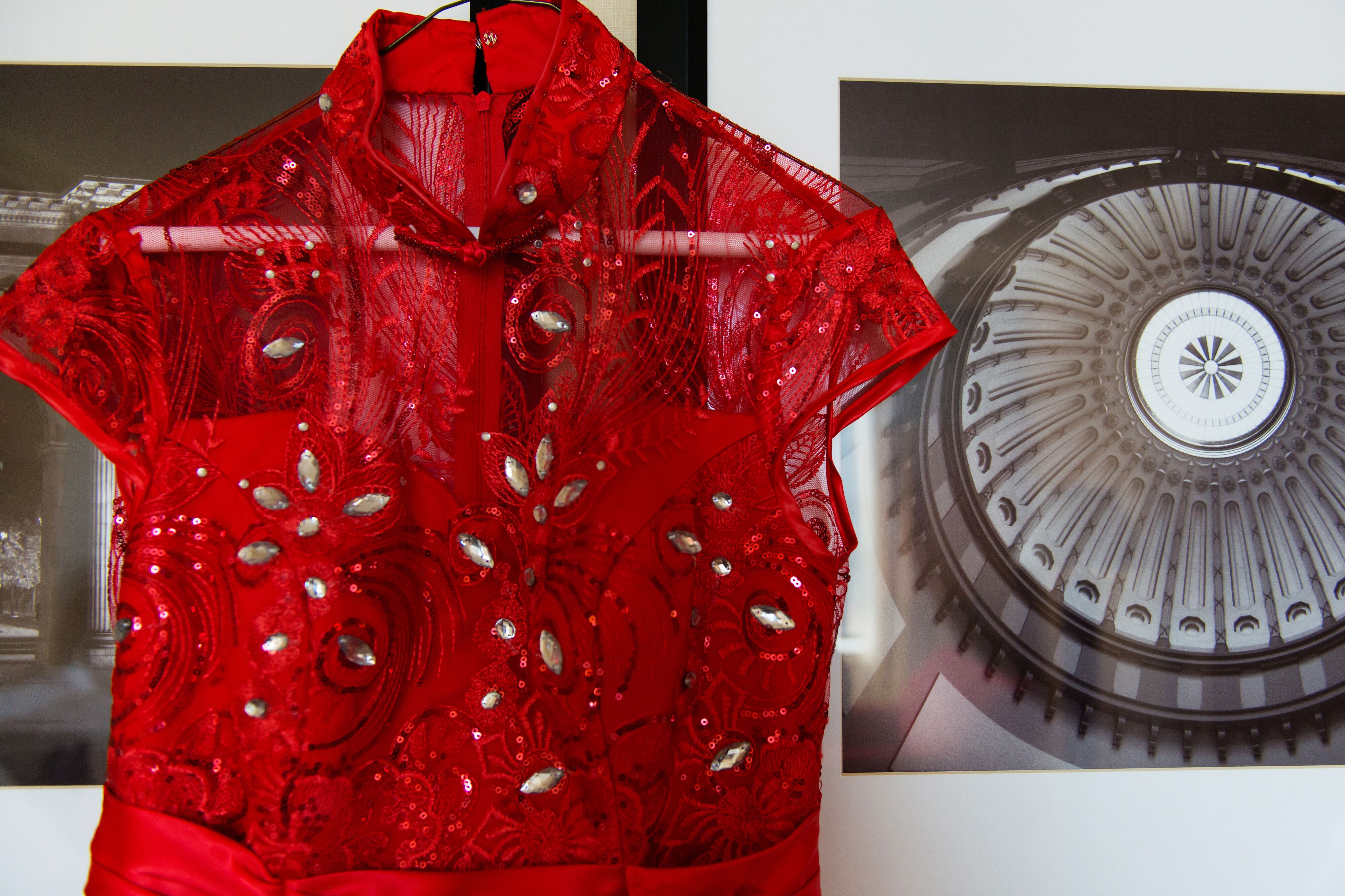 Red Traditional Dress with Beaded Accents