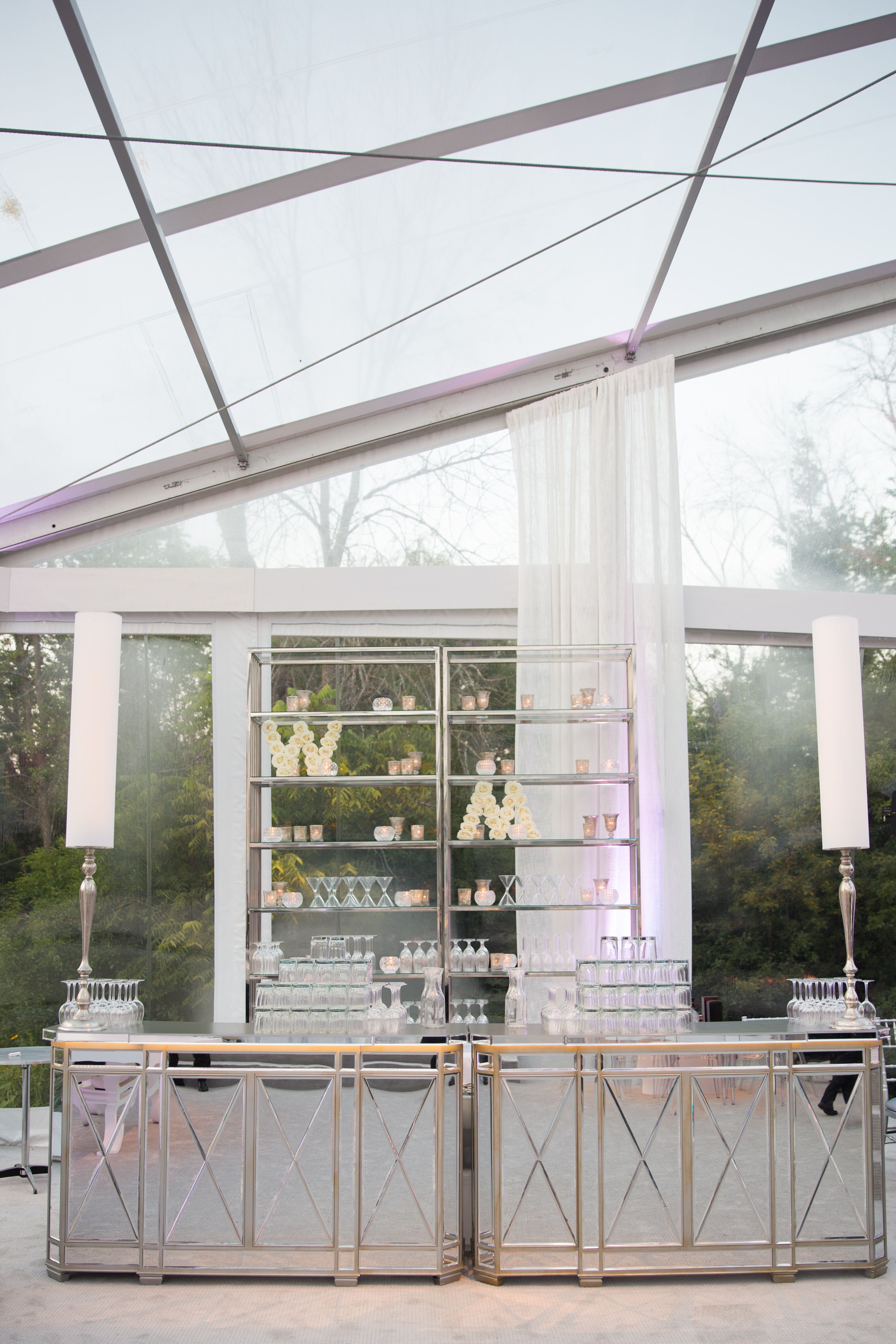 Mirrored Bar Setup Under Clear-Top Tent
