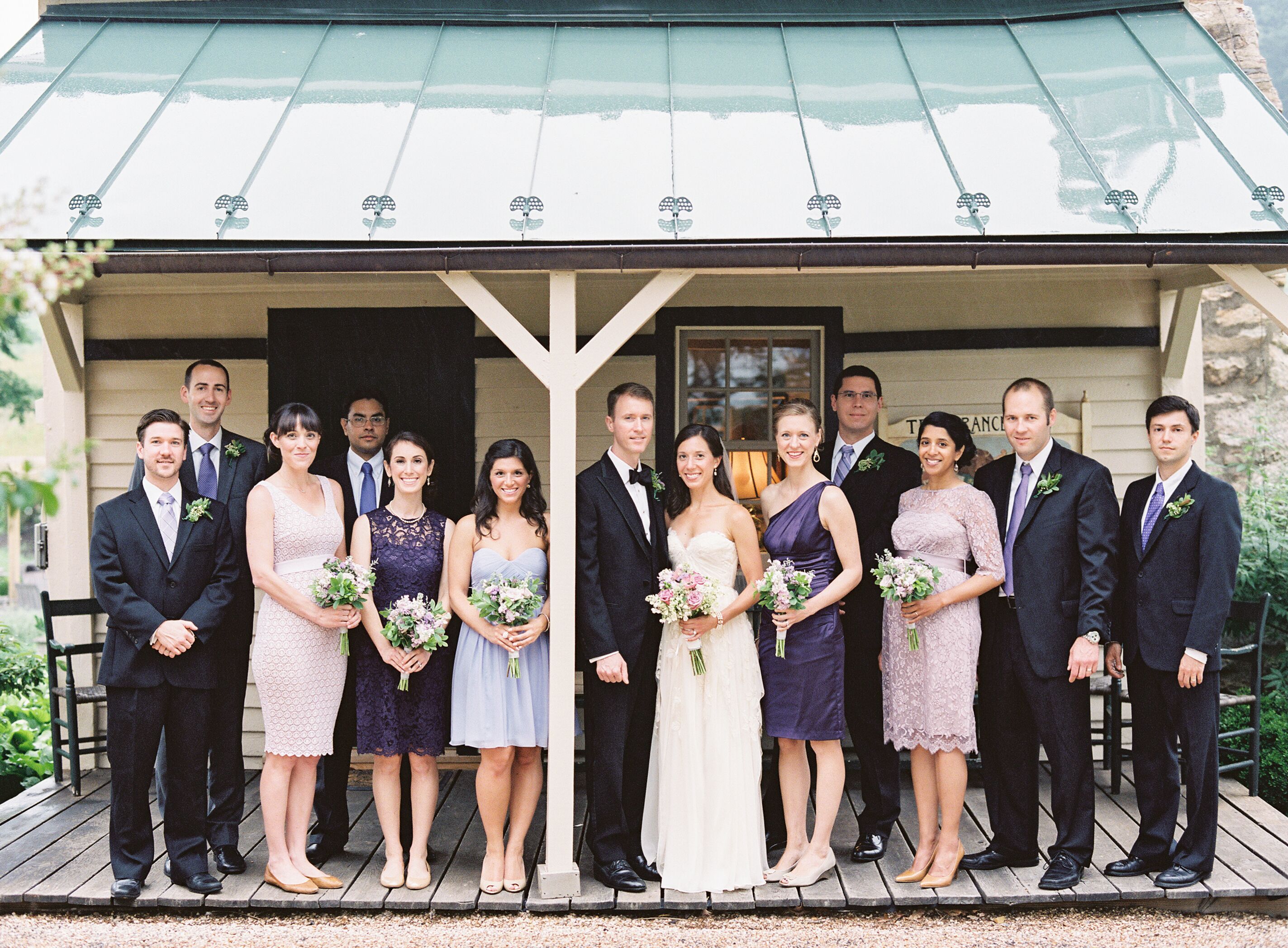 Wedding Party in Black, White and Shades of Purple