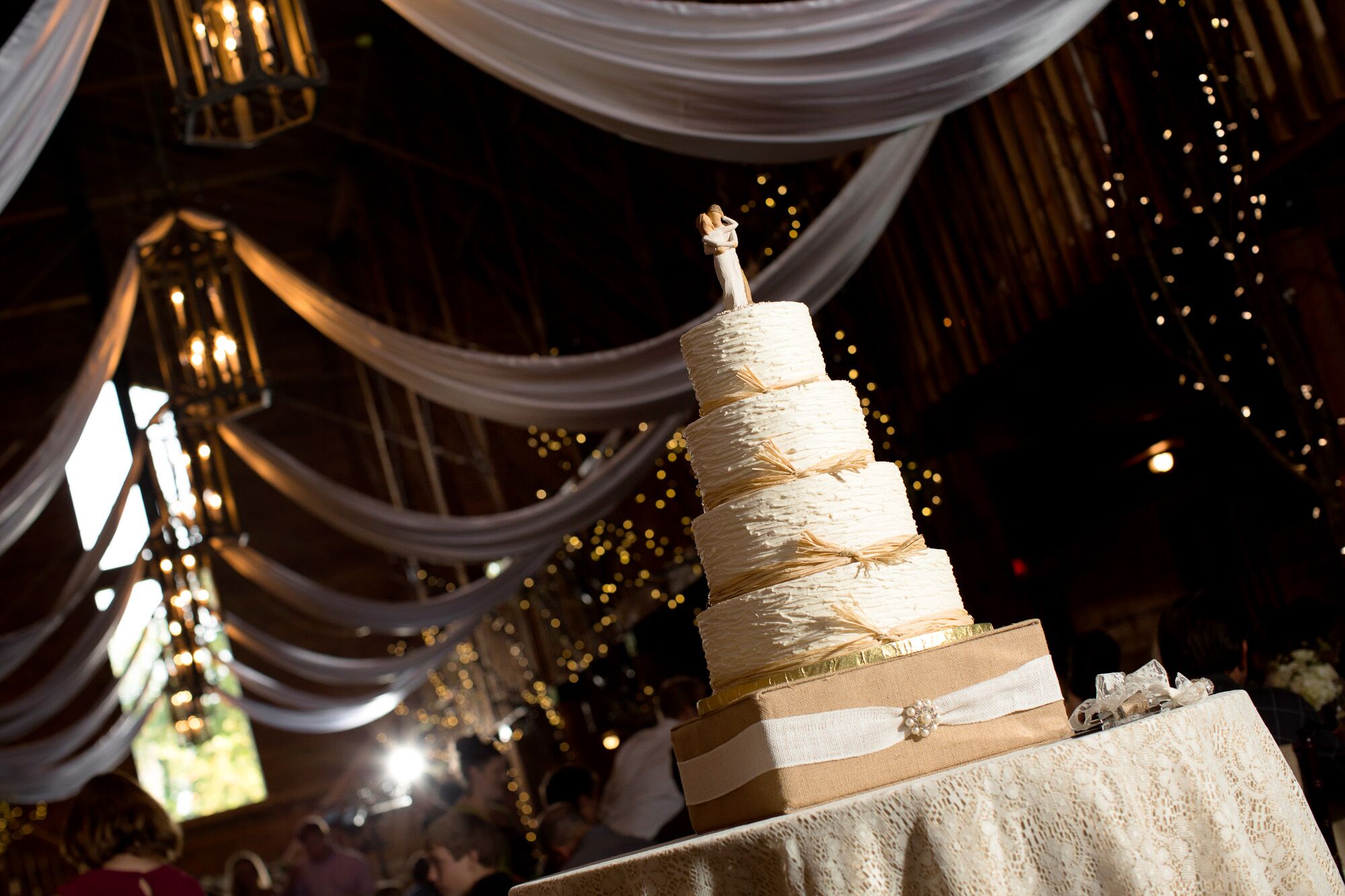 Raffia-Decorated Buttercream Wedding Cake