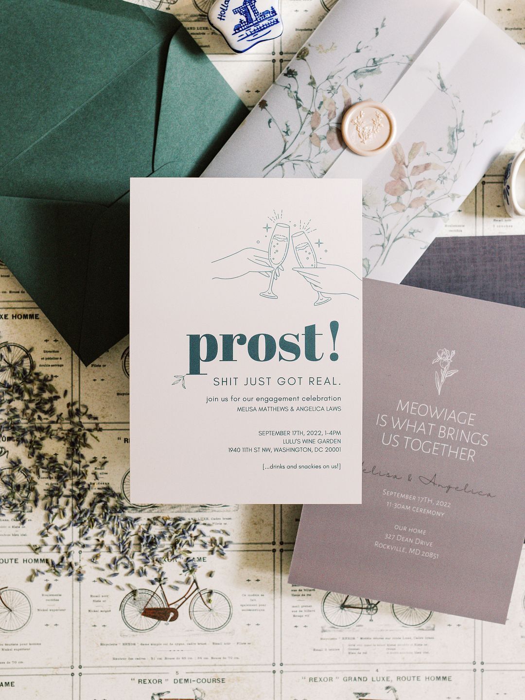 Champagne Toast-Inspired Surprise Wedding Invitation Suite