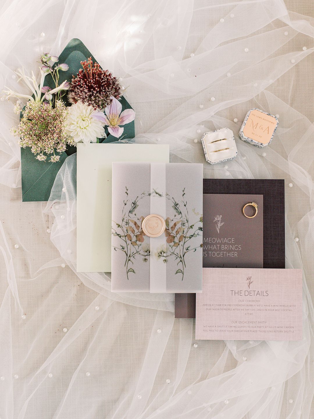 Wedding Invitation Suite With Vellum Wrap and Wax Seal