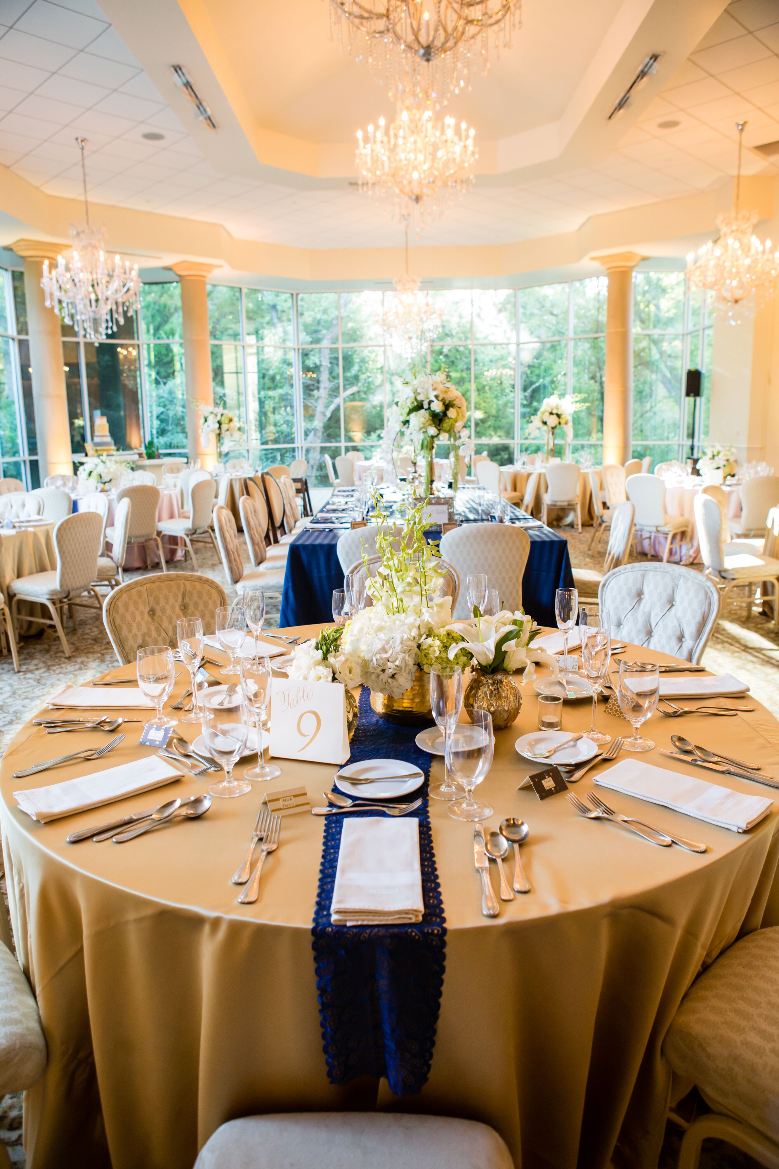Blue and Gold Reception Decor