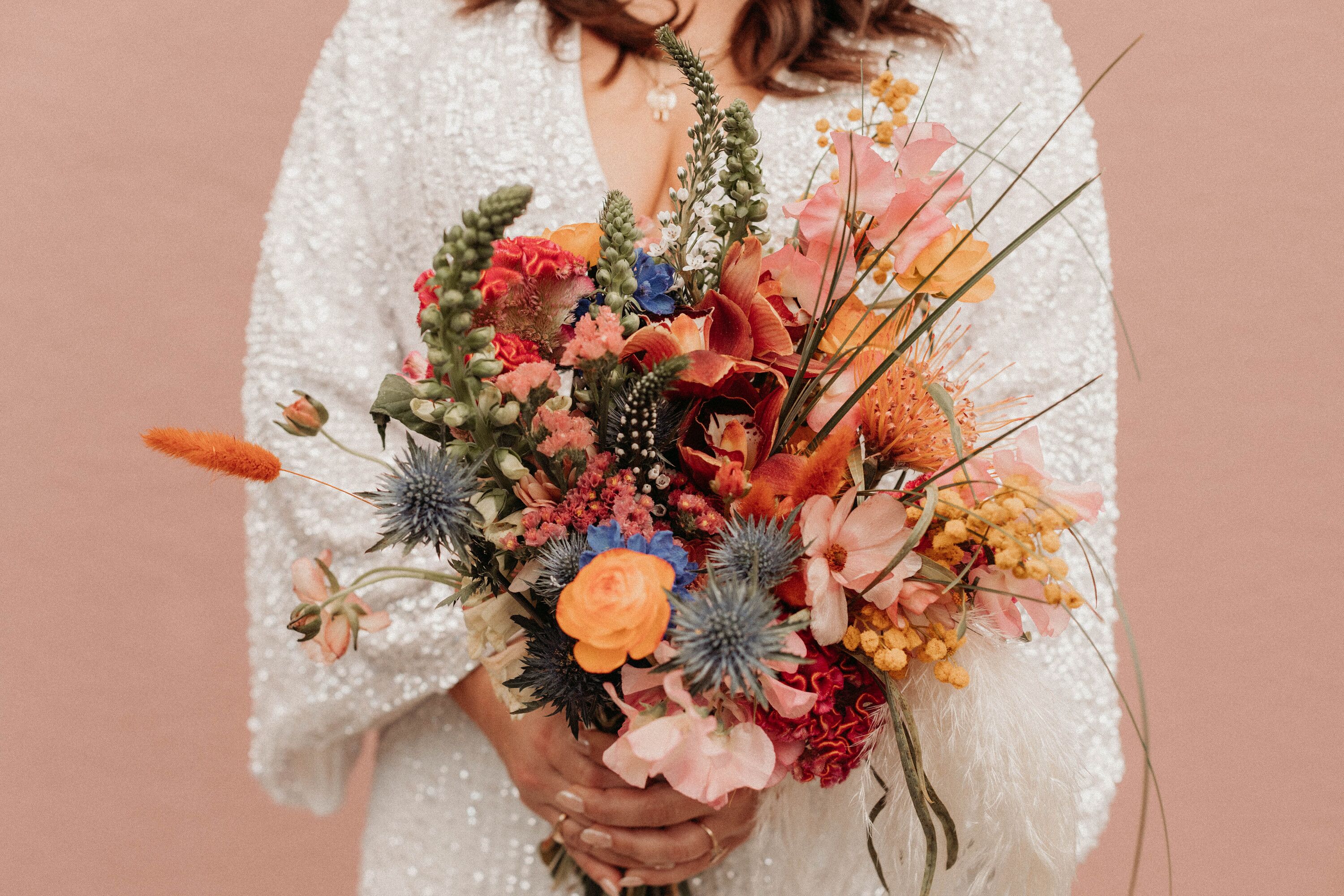 Colorful Bohemian Dried Bouquet of Coral, Blue, Pink, Orange and Red ...