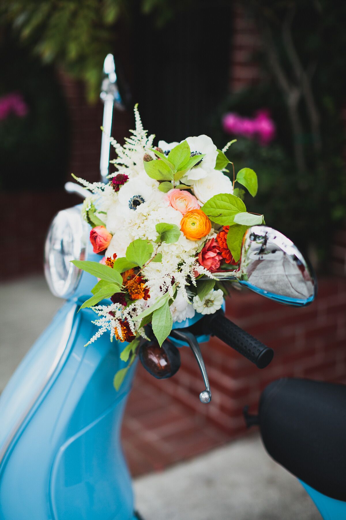 Colorful Flower Arrangement on Moped