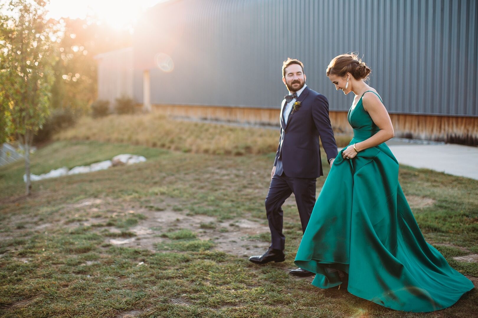 Wedding Portraits with Bride in Emerald Dress