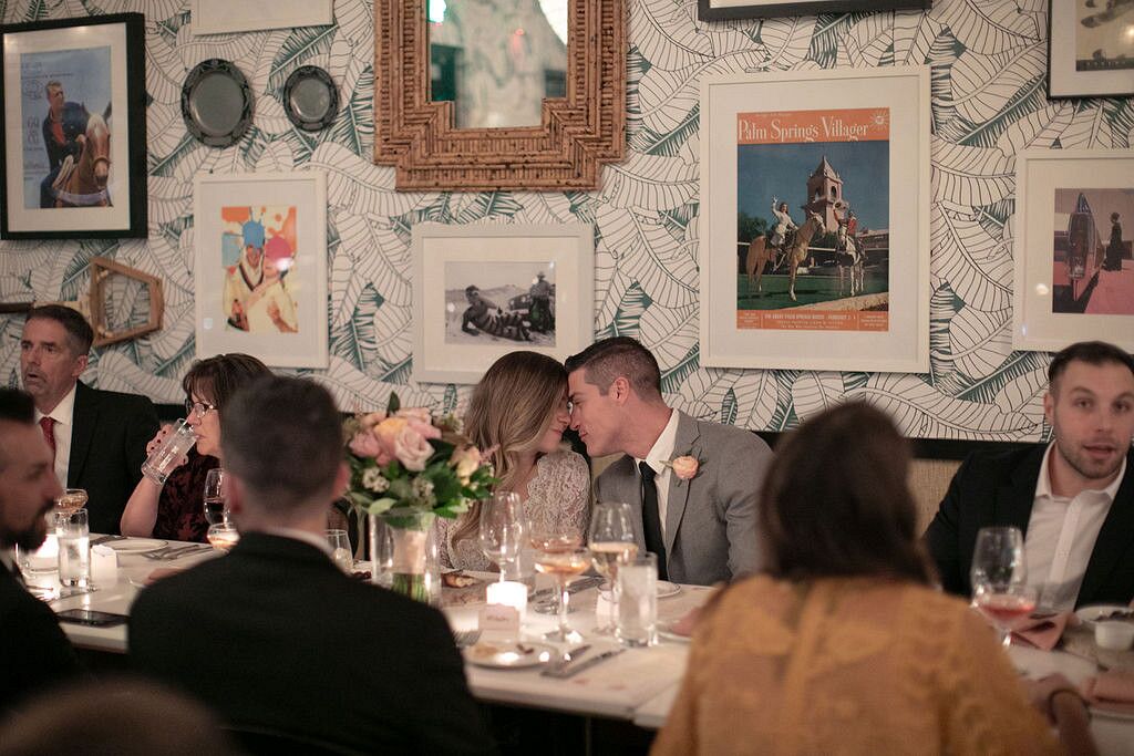 Modern Couple at Intimate Restaurant Reception in the Pink Cabana
