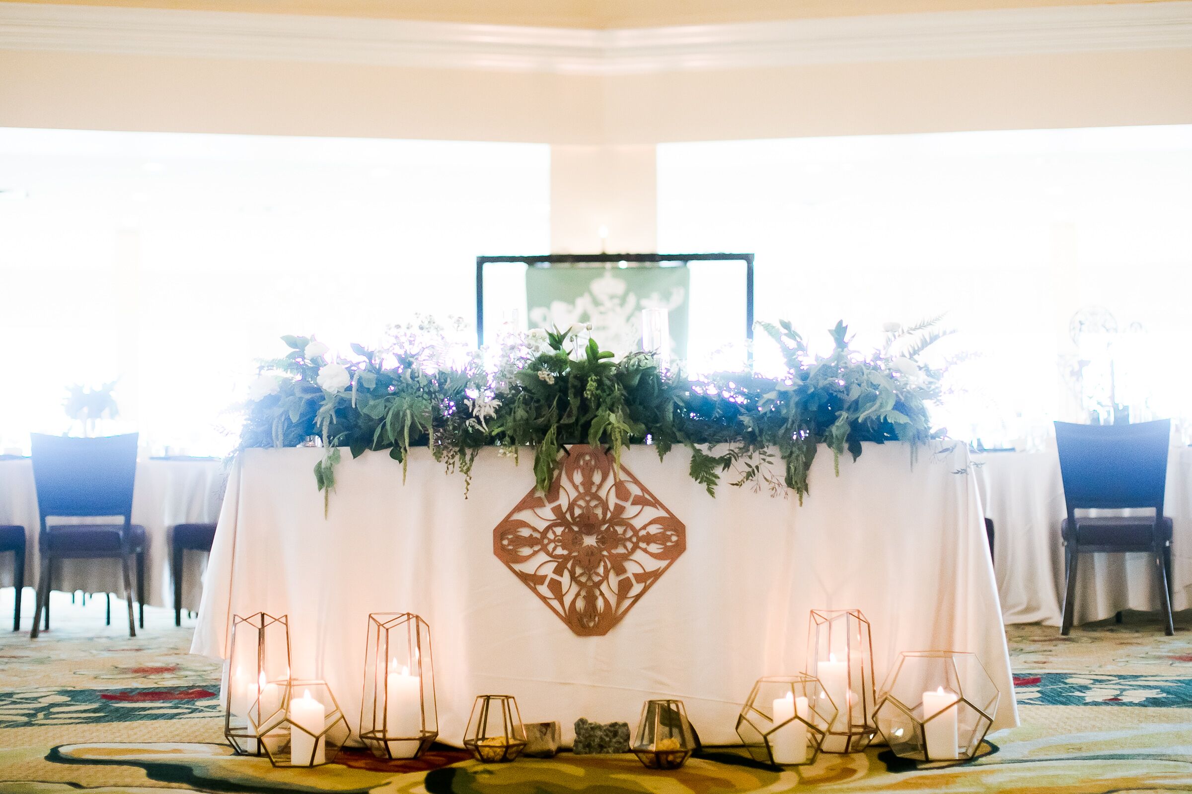Geometric Sweetheart Table Lanterns and Signage