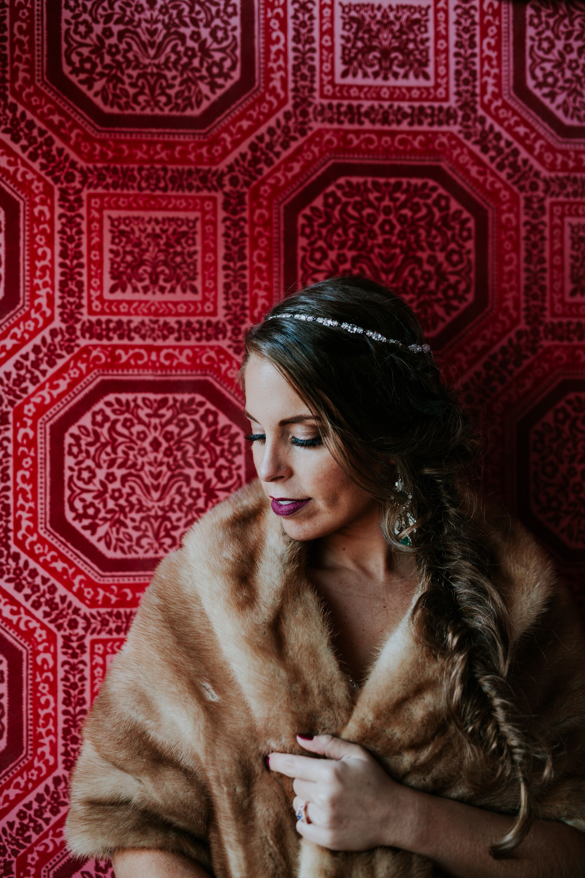 Vintage Fur Wrap and Glam Makeup
