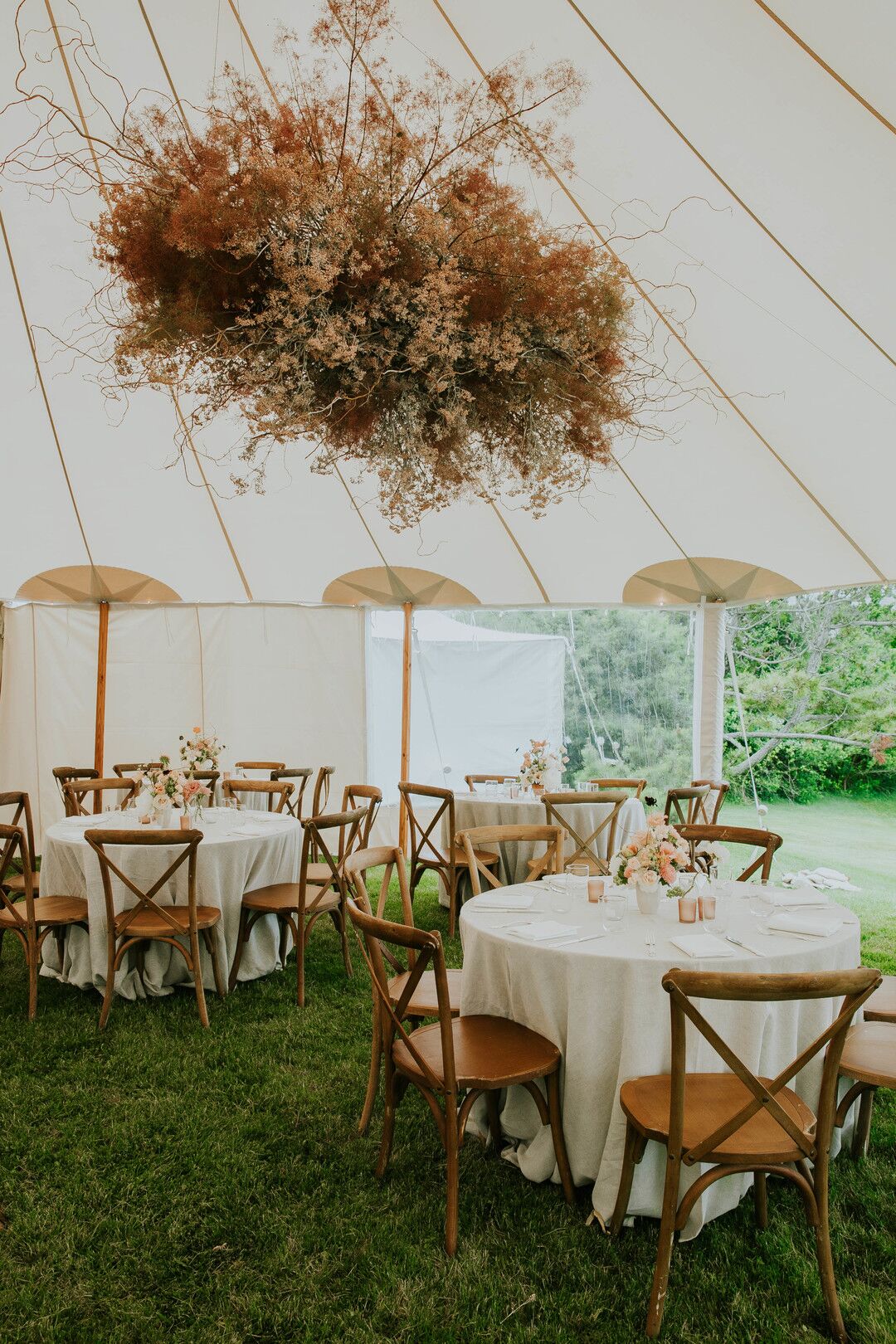 Sailcloth Tent with Hanging Floral Chanderlier