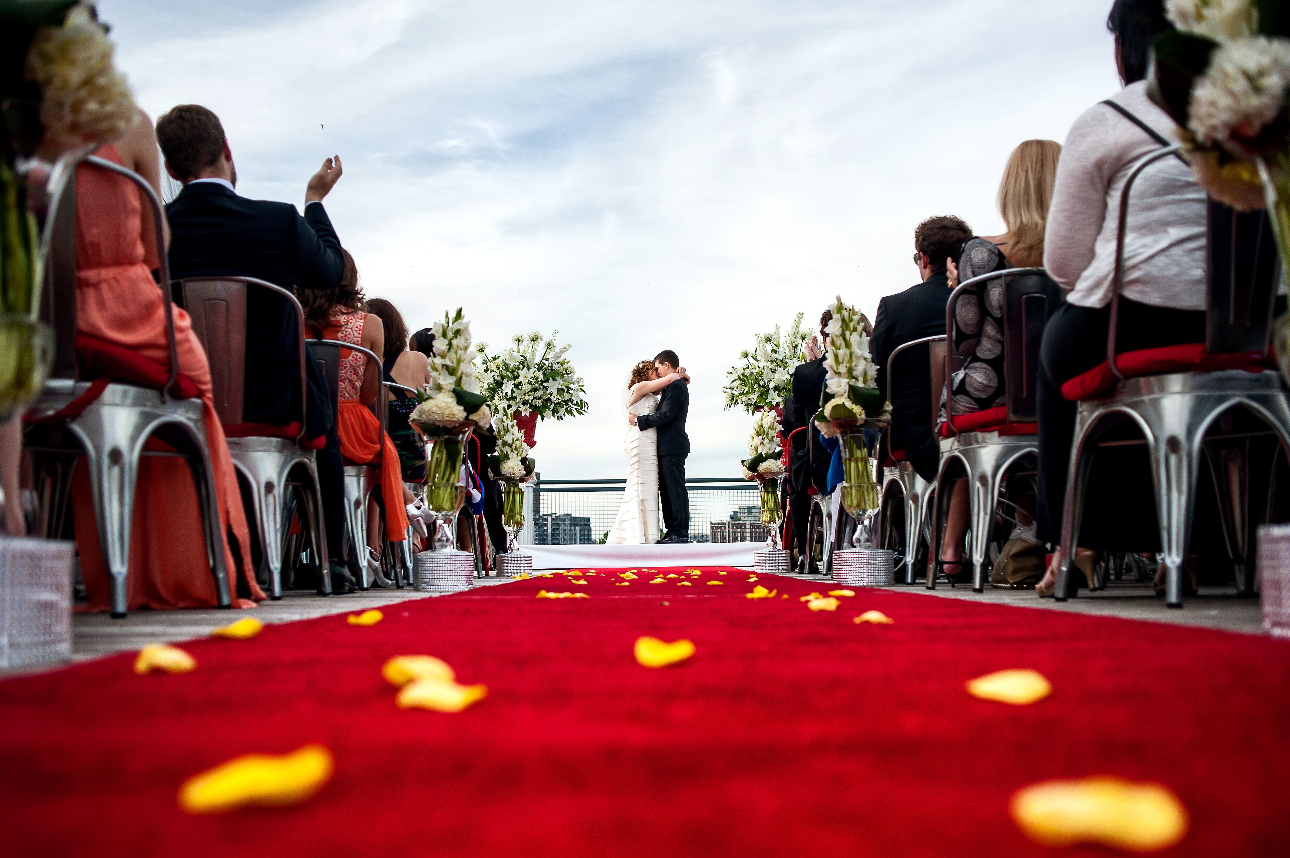 Yellow Rose Petals and Red Aisle Runner