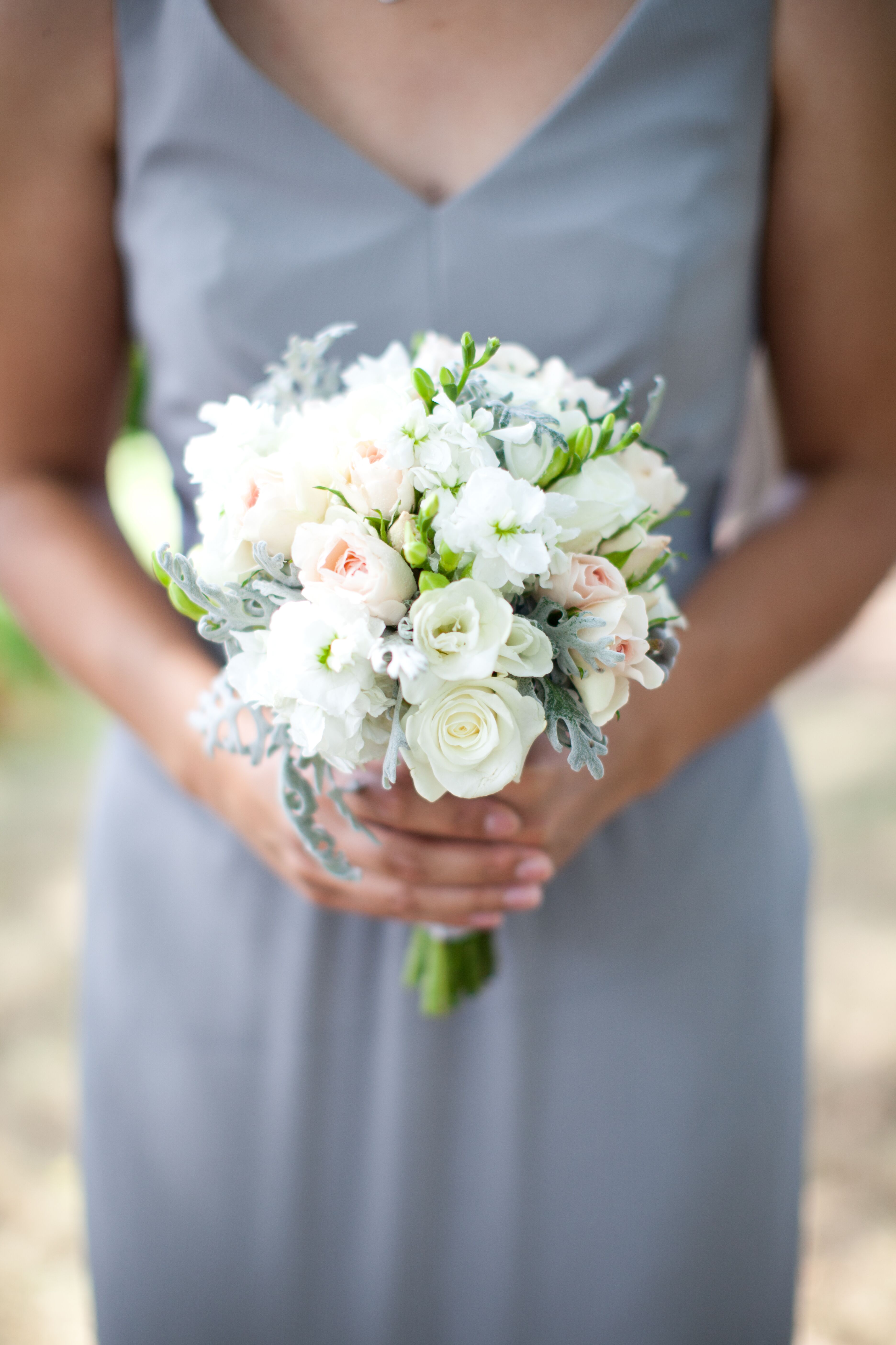 Ivory Rose and Gray Dusty Miller Bouquet
