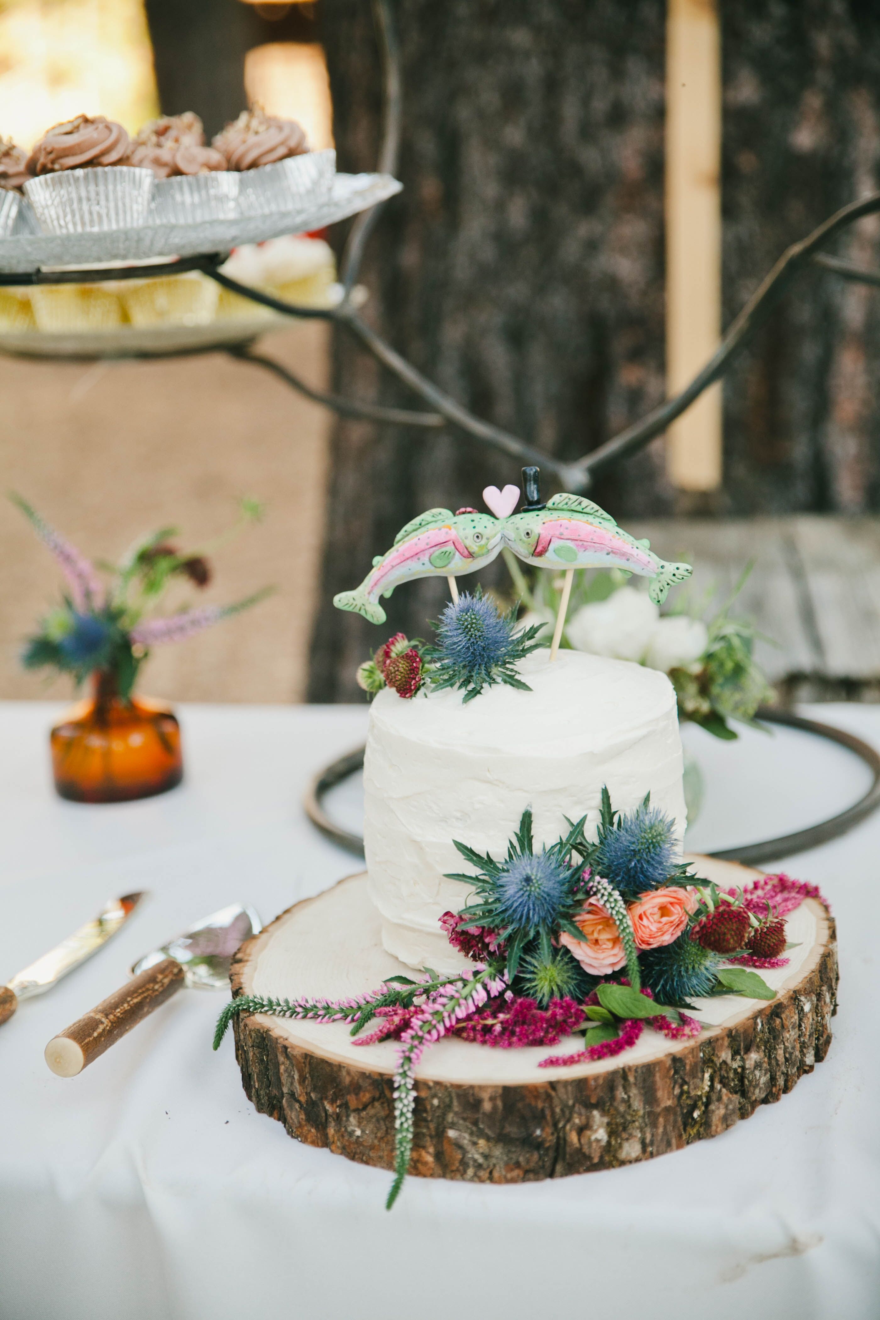 Single-Tier Cutting Cake with Custom Fish Cake Topper