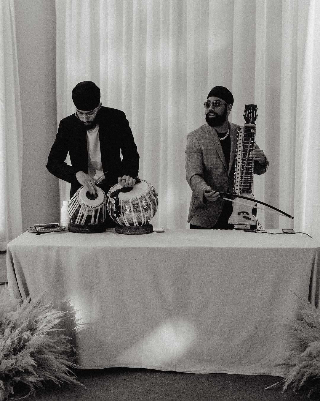 Traditional Indian Sitar Player and Drummer During Reception