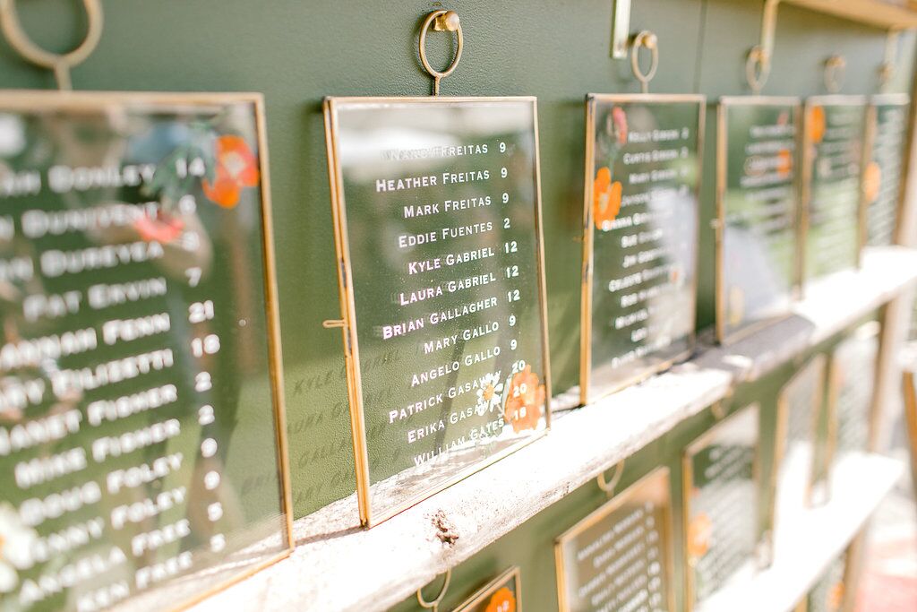 Framed Seating Chart Assignments with Hooks and Floral Details
