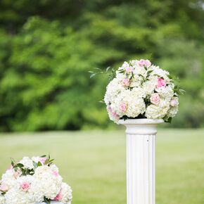 Wooden Platform, White Linen Wedding Arbor Platform