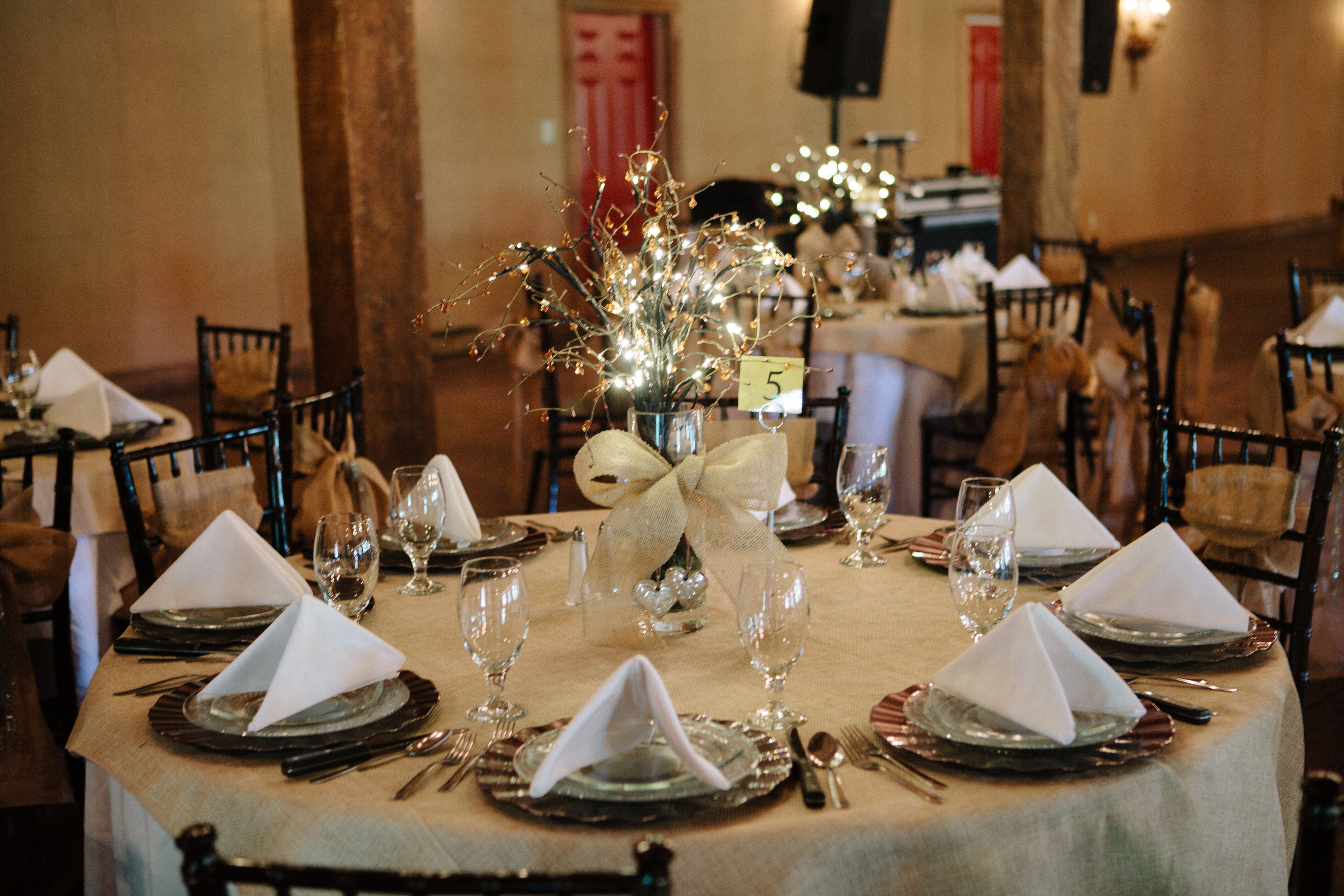 Rustic White Indoor Reception Tablescape
