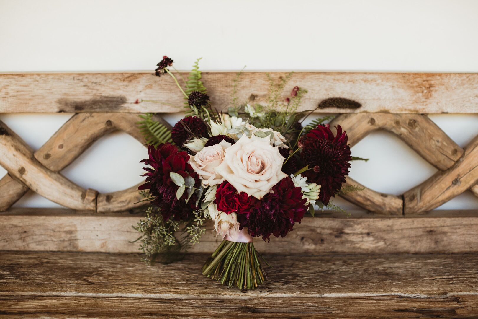 Rustic Fall Bouquet with Roses, Dahlias and Scabiosa