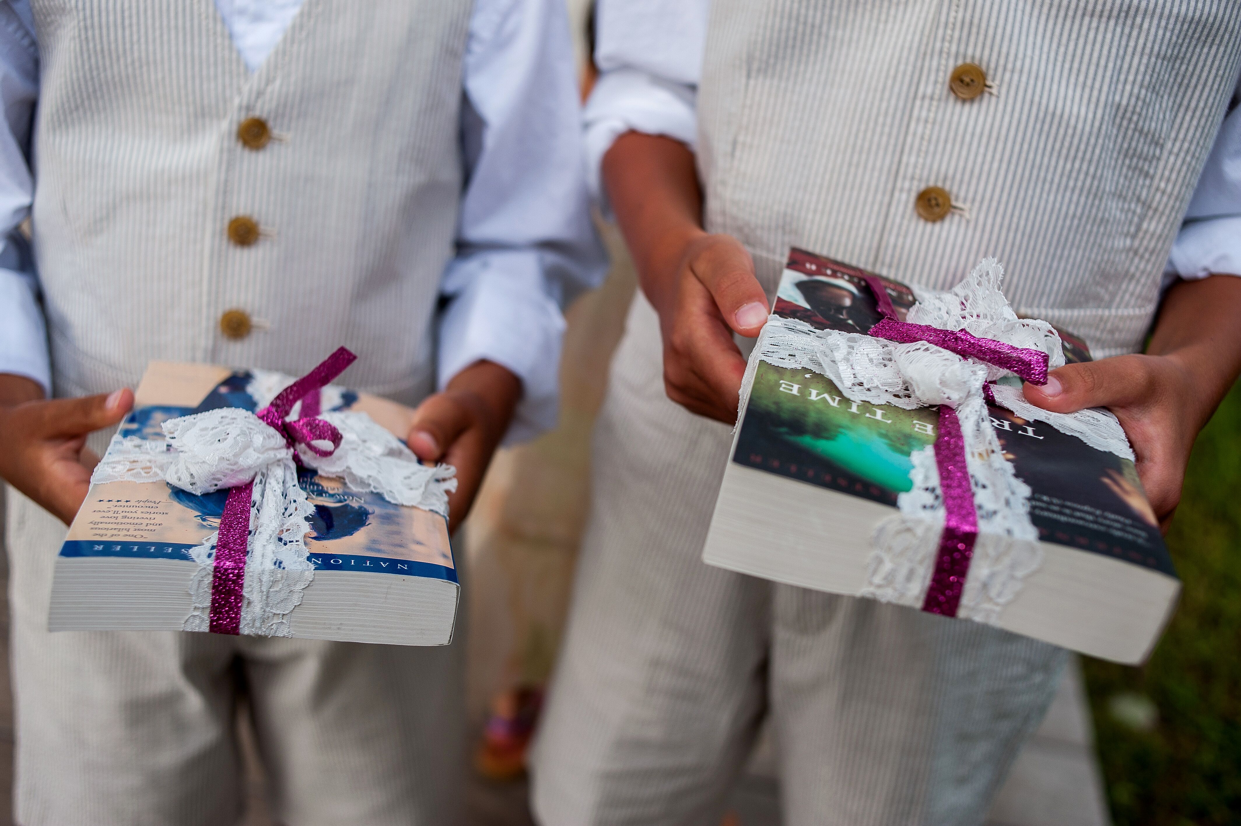 Lace and Ribbon-Wrapped Ring Bearer Books