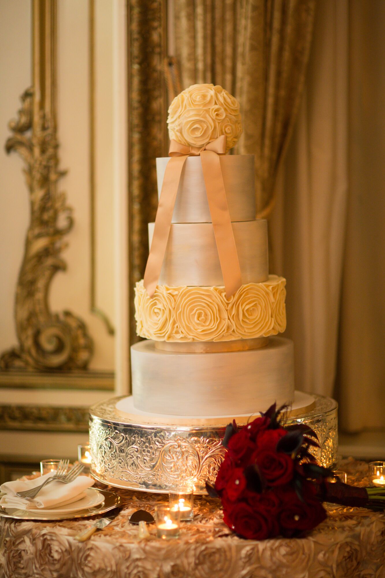 Four-Tier Wedding Cake, Silver Stand