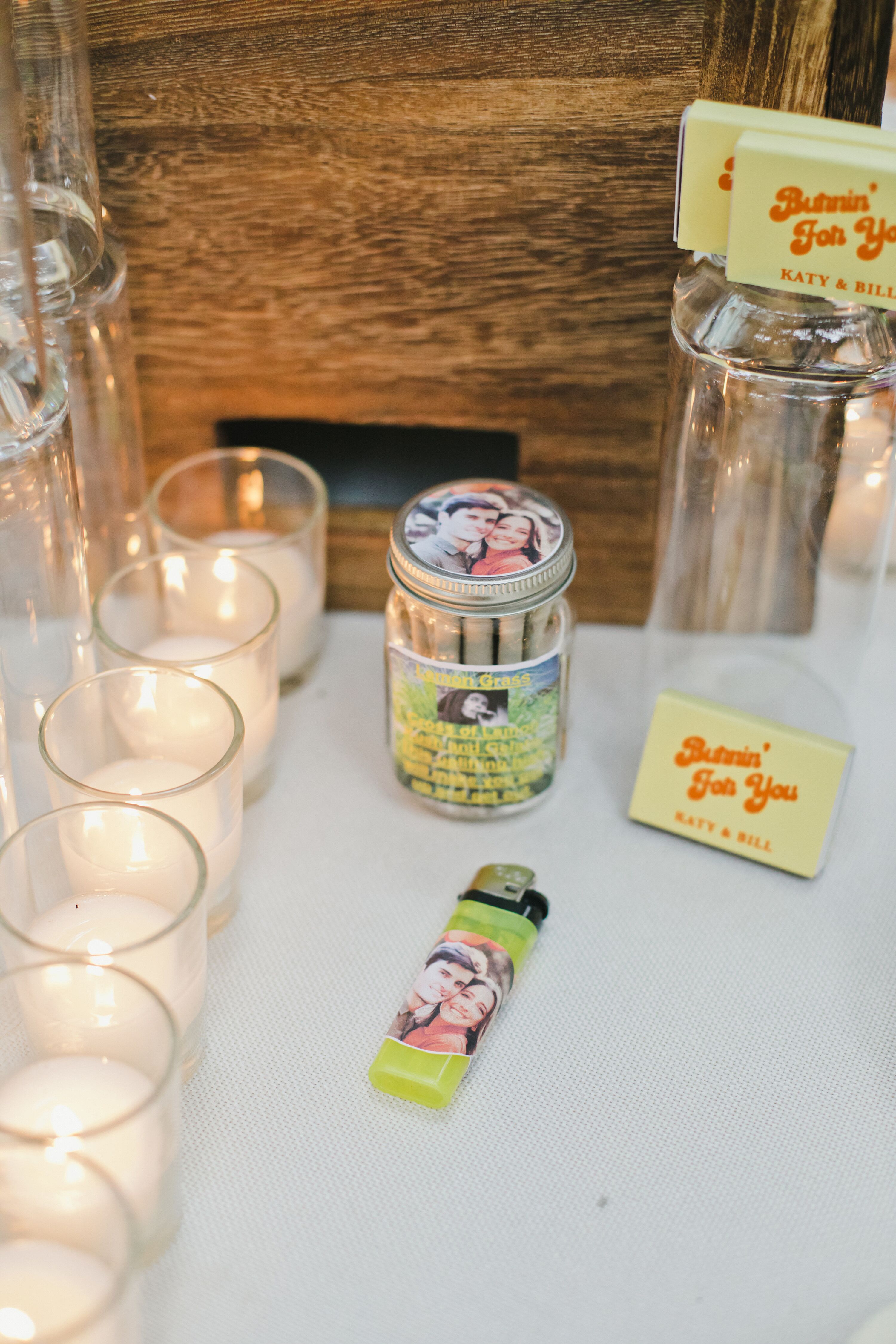 Personalized Lighters, Low Candles and Offerings on Couple's Grass Bar ...