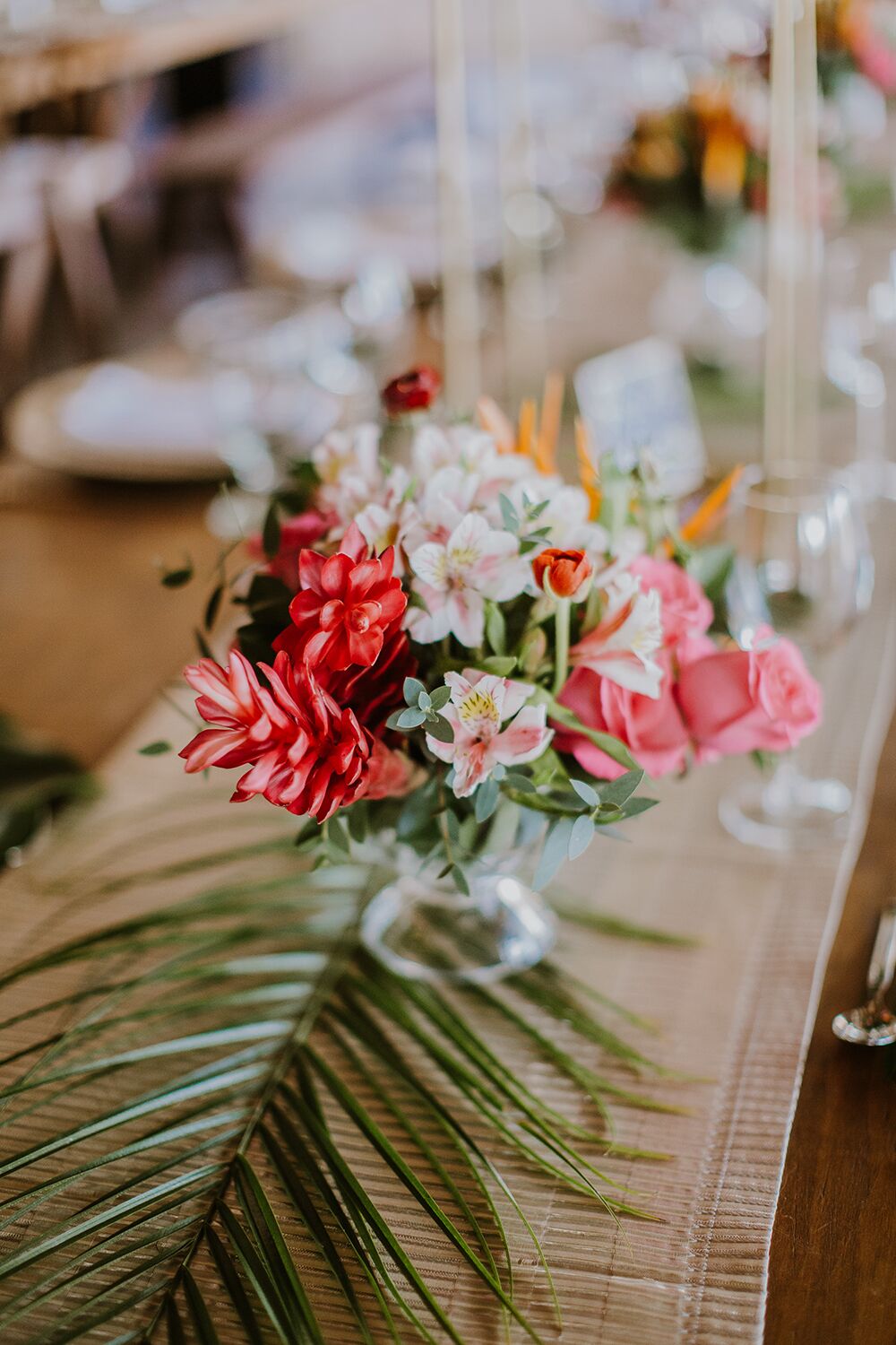 Pink Centerpieces with Bromeliads and Orchids