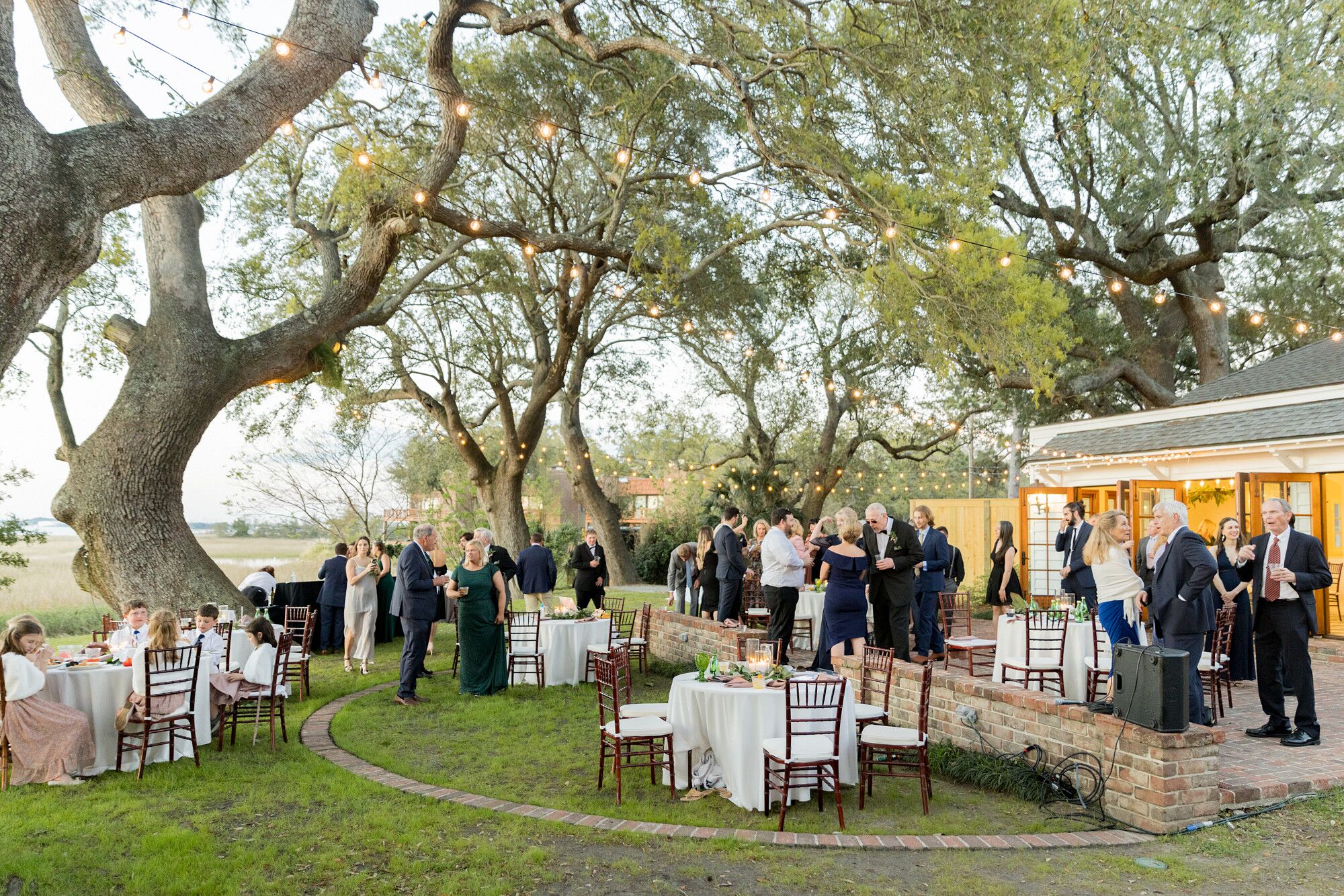 Outdoor Southern Wedding Reception, River House, String Lights, Simple ...