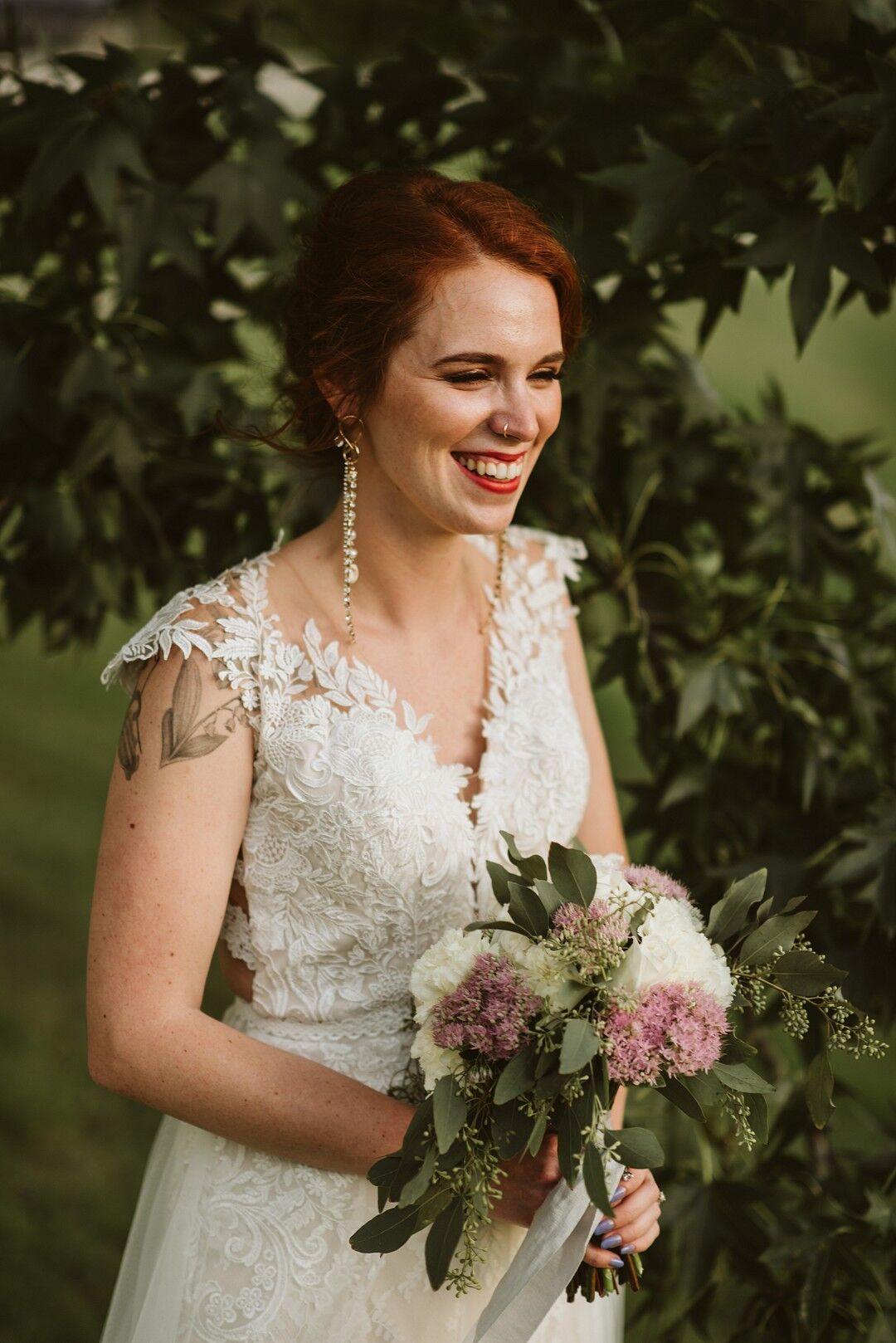 Modern Bride with Vintage Dress, Bouquet and Statement Earrings