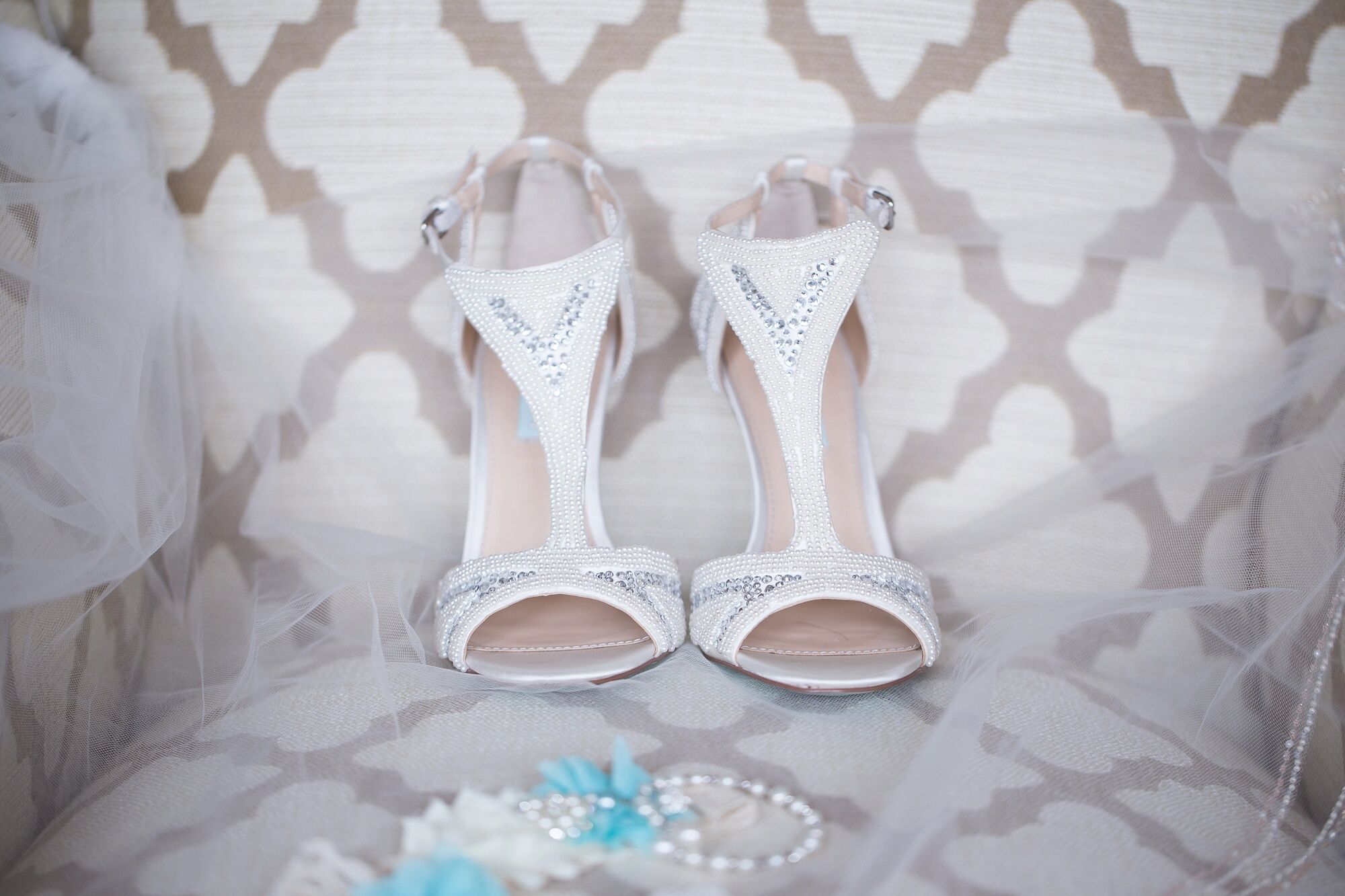 White Open-Toe Heels With Silver Accents