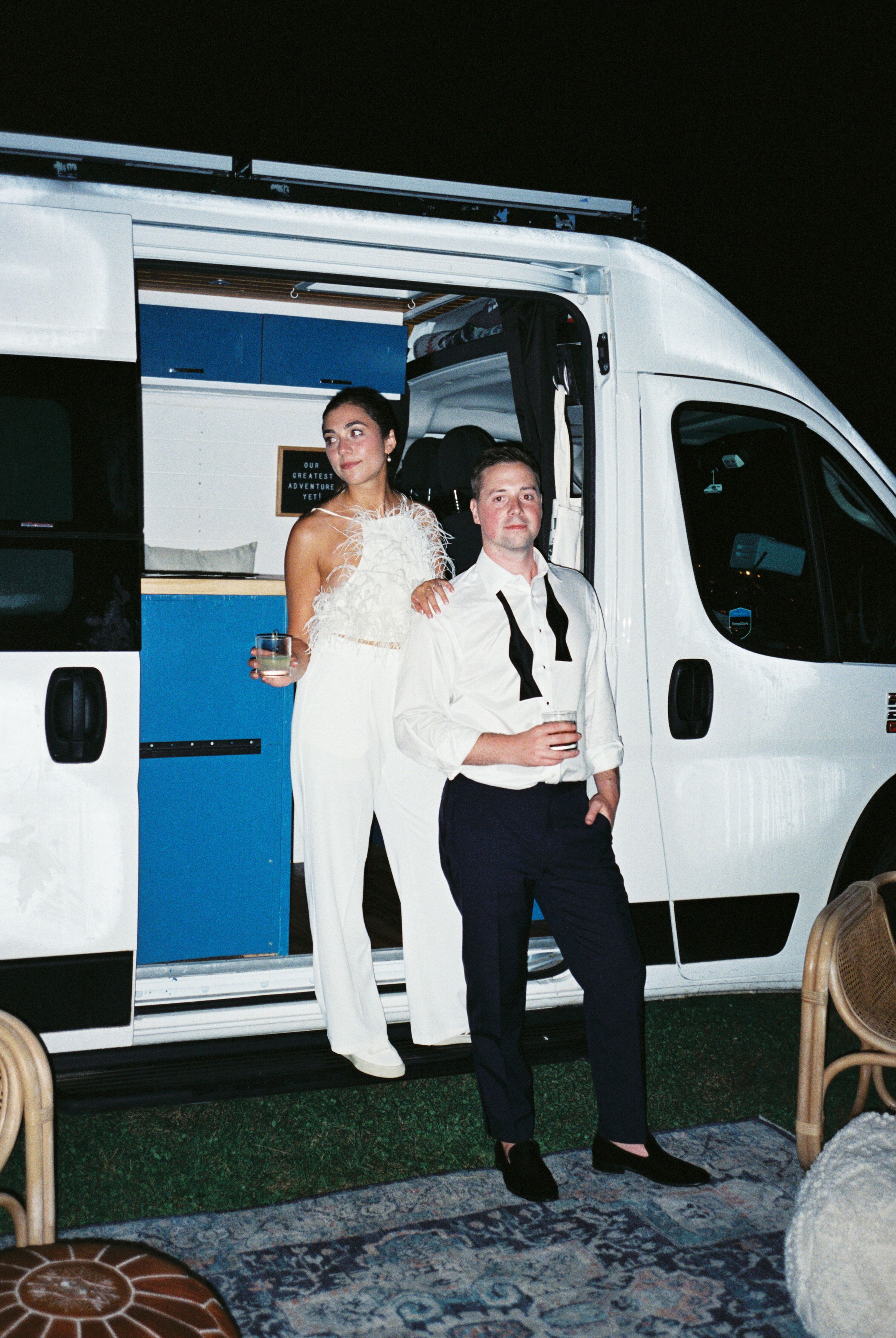 van-Life Couple Posting With Sprinter Van During Reception