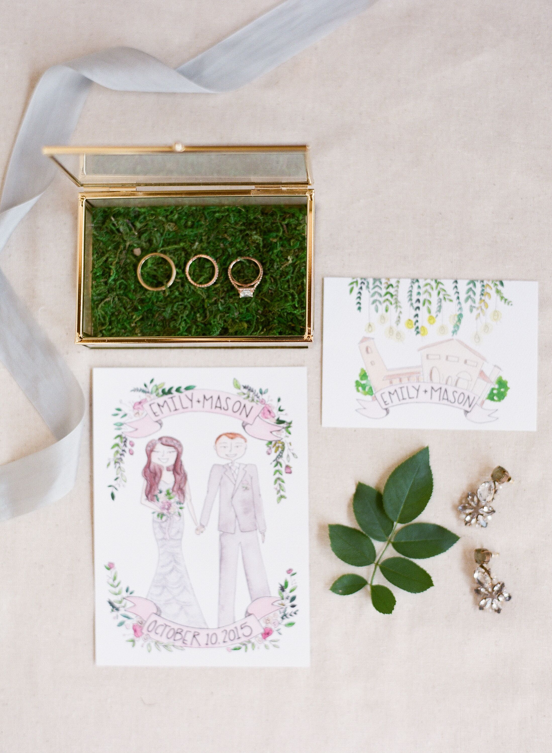 Watercolor Invitations with Custom Couple Illustration