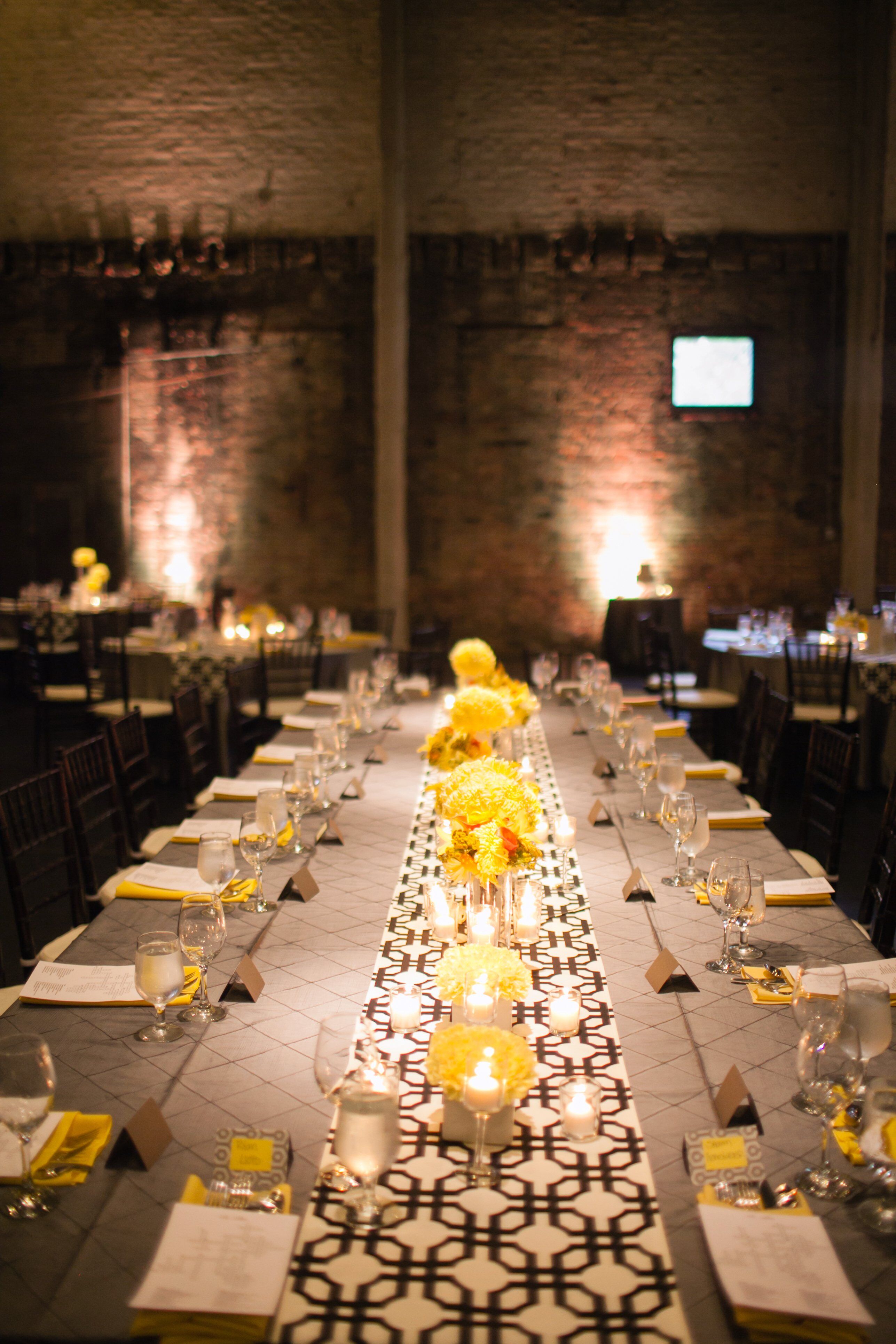 Modern Yellow and Gray Patterned Tablescapes