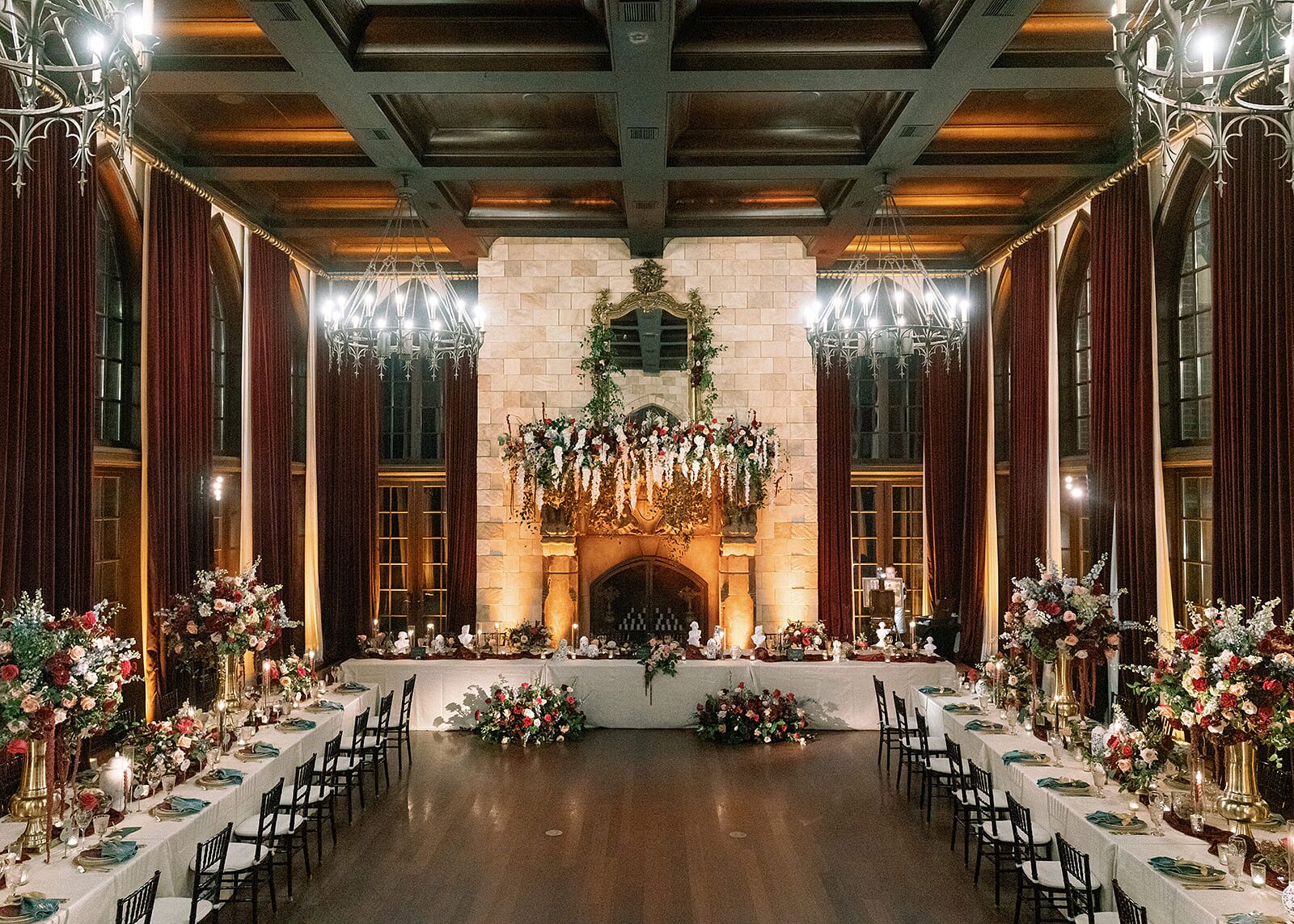 Royal Dining Hall Reception With Long Tables, Medieval Chandeliers ...