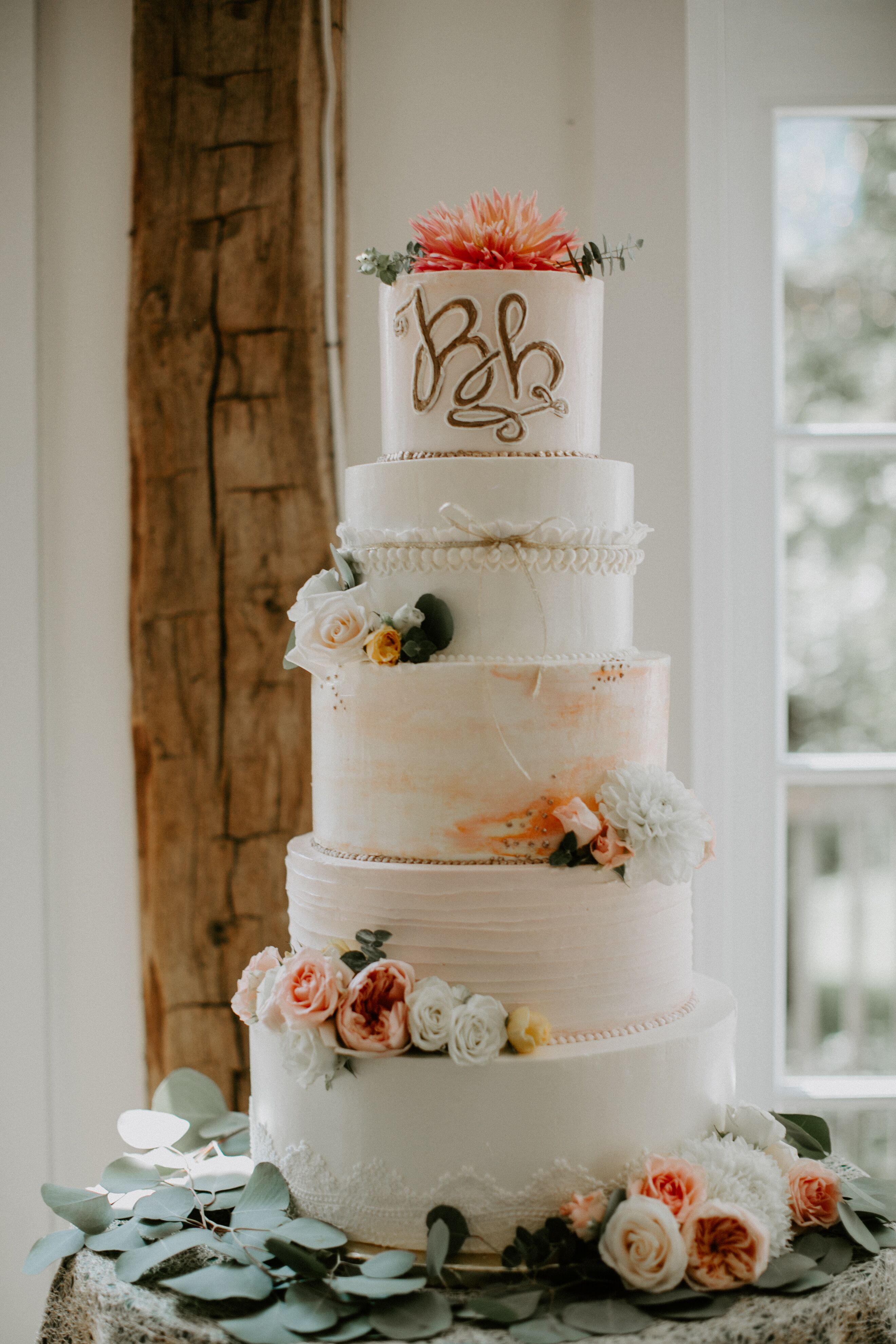 Round, Tiered Cake with Eclectic Layers and Designs
